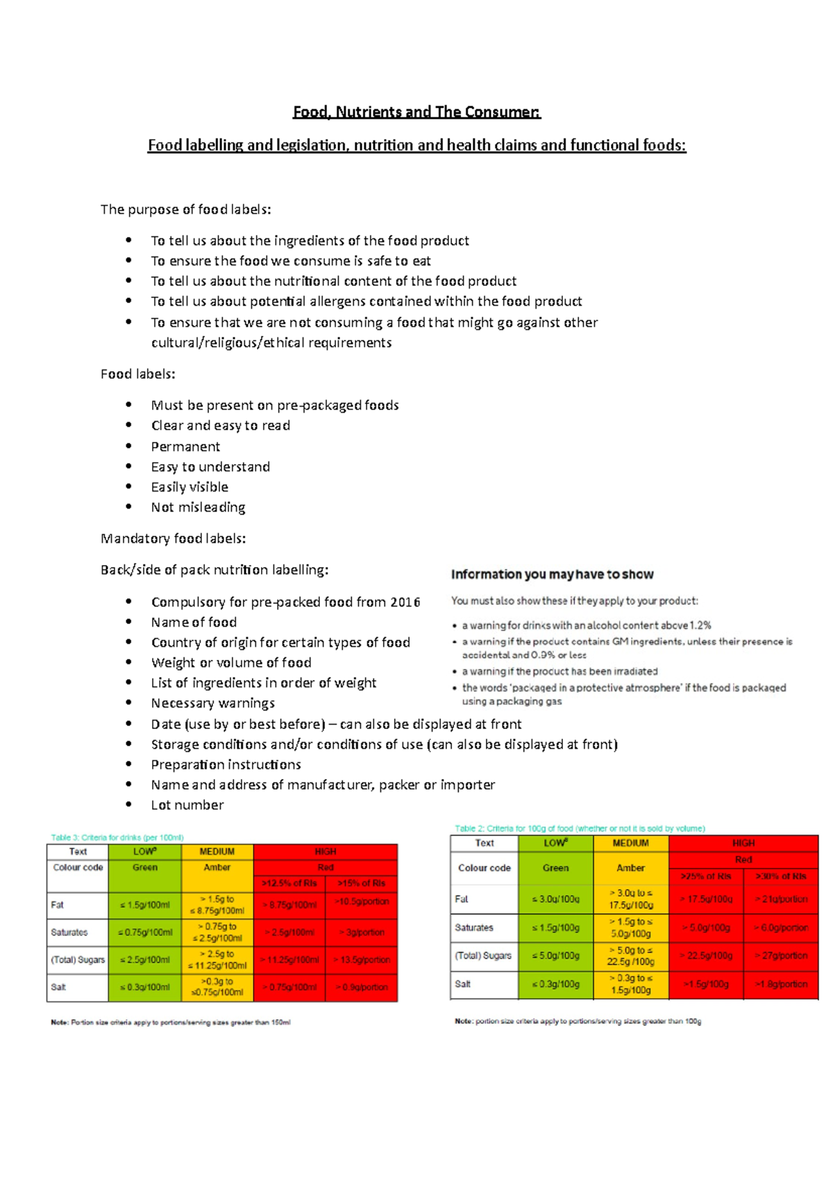 Lecture 21 & 22 - Food Labelling and Legislation - Food, Nutrients and ...