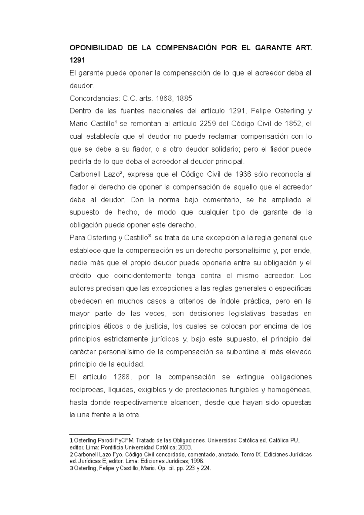 Oponibilidad DE LA Compensación POR EL Garante - OPONIBILIDAD DE LA ...