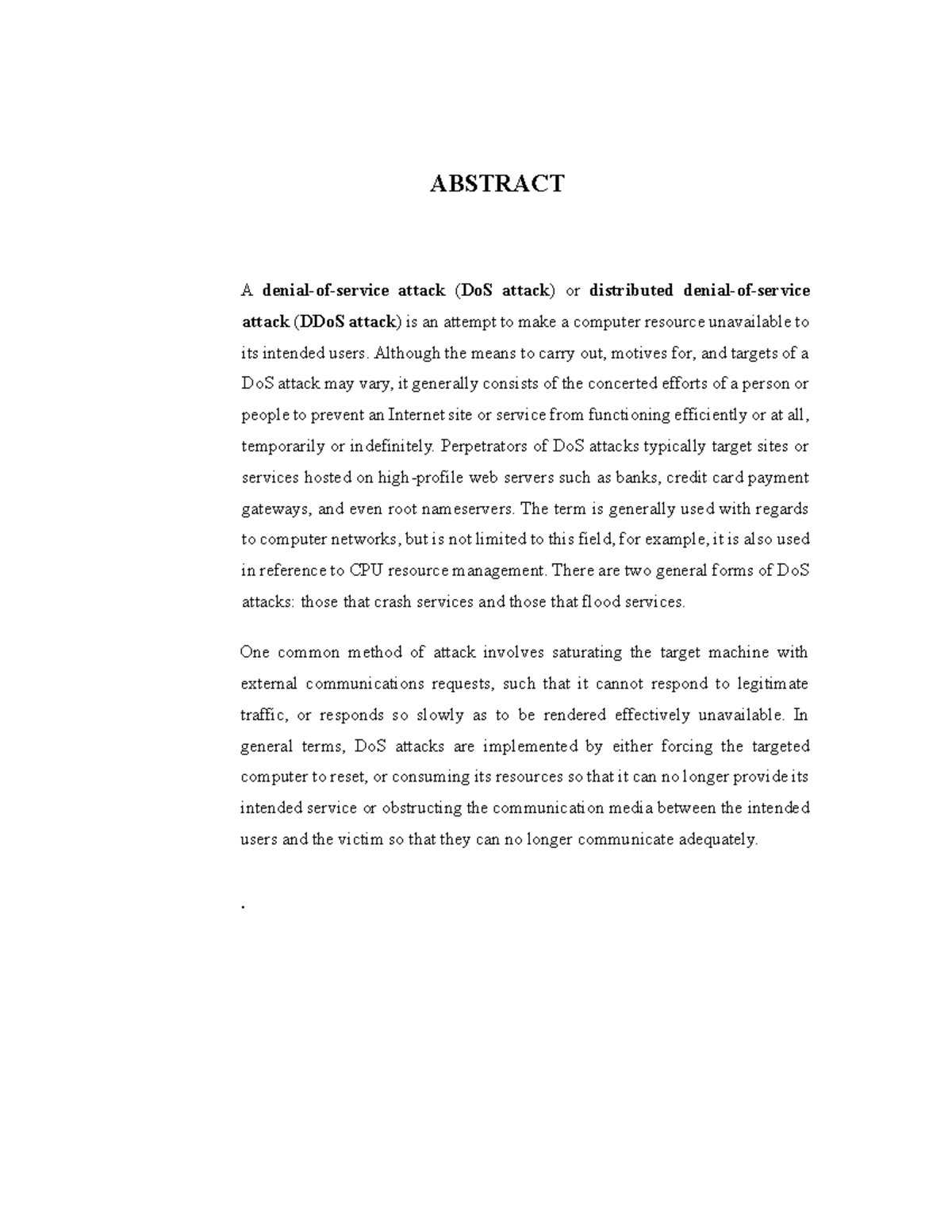 Seminar 2 - ABSTRACT A denial-of-service attack (DoS attack) or ...