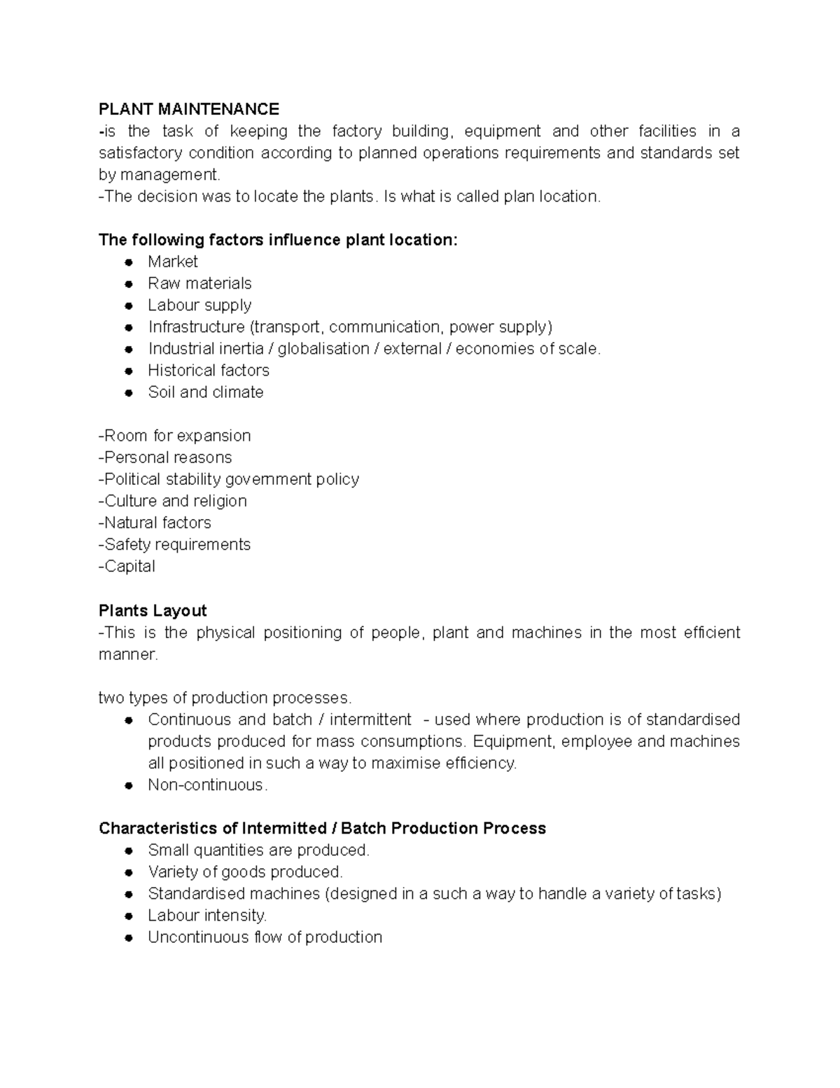 Plant Maintenance - notes - PLANT MAINTENANCE - is the task of keeping ...