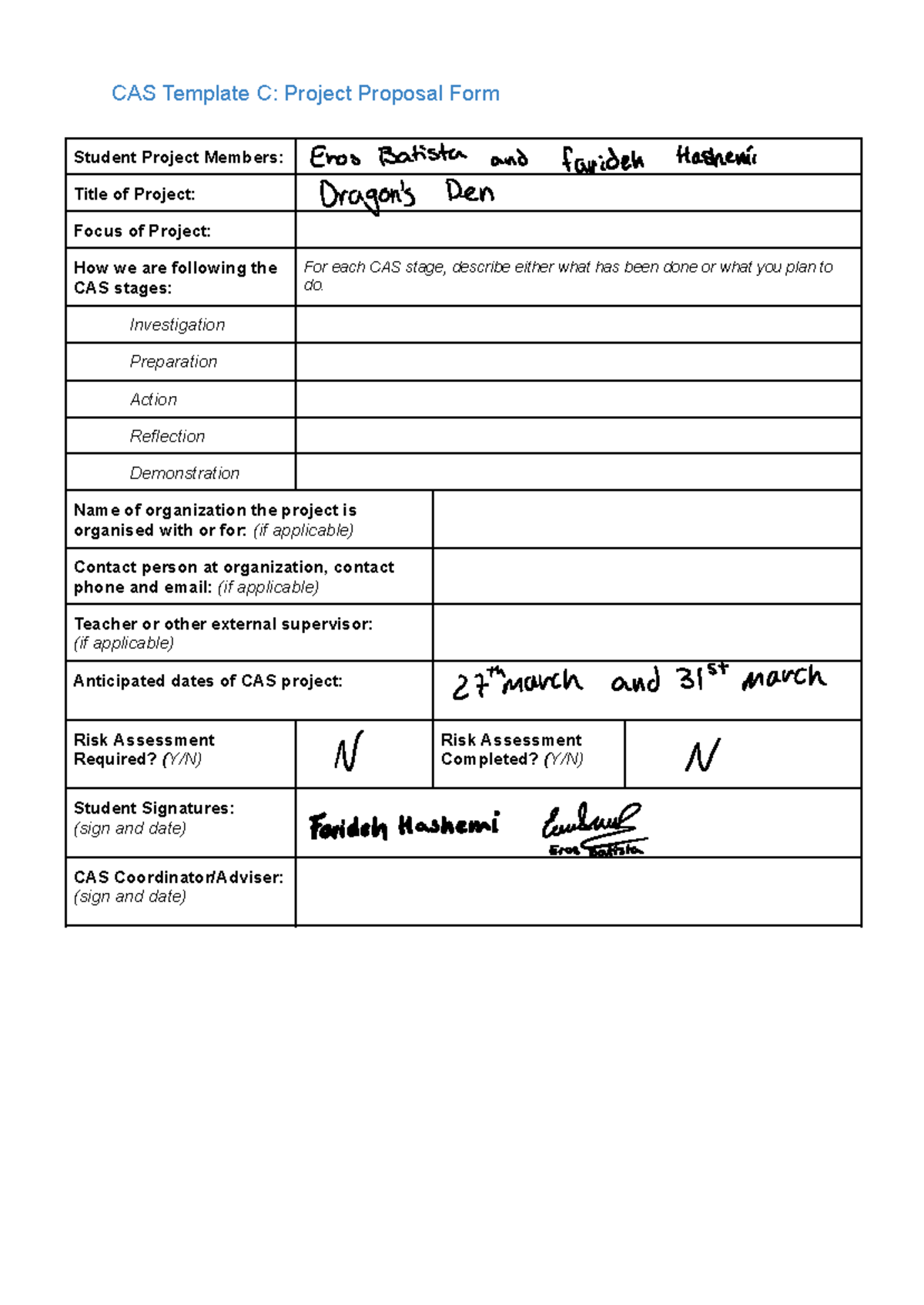 CAS Template C- Project Proposal Form - CAS Template C: Project ...