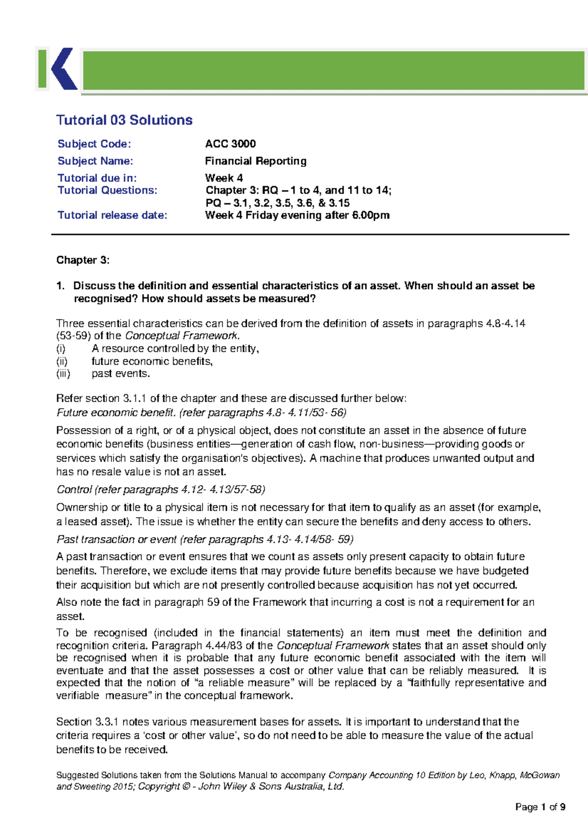ACC 3000 - 1T2015 Tutorial 03 Solution - Suggested Solutions taken from ...