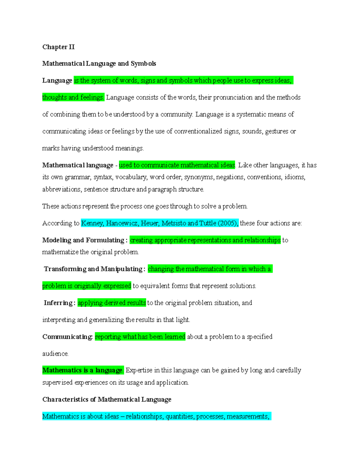 Mmw reviewer - Chapter II Mathematical Language and Symbols Language is ...