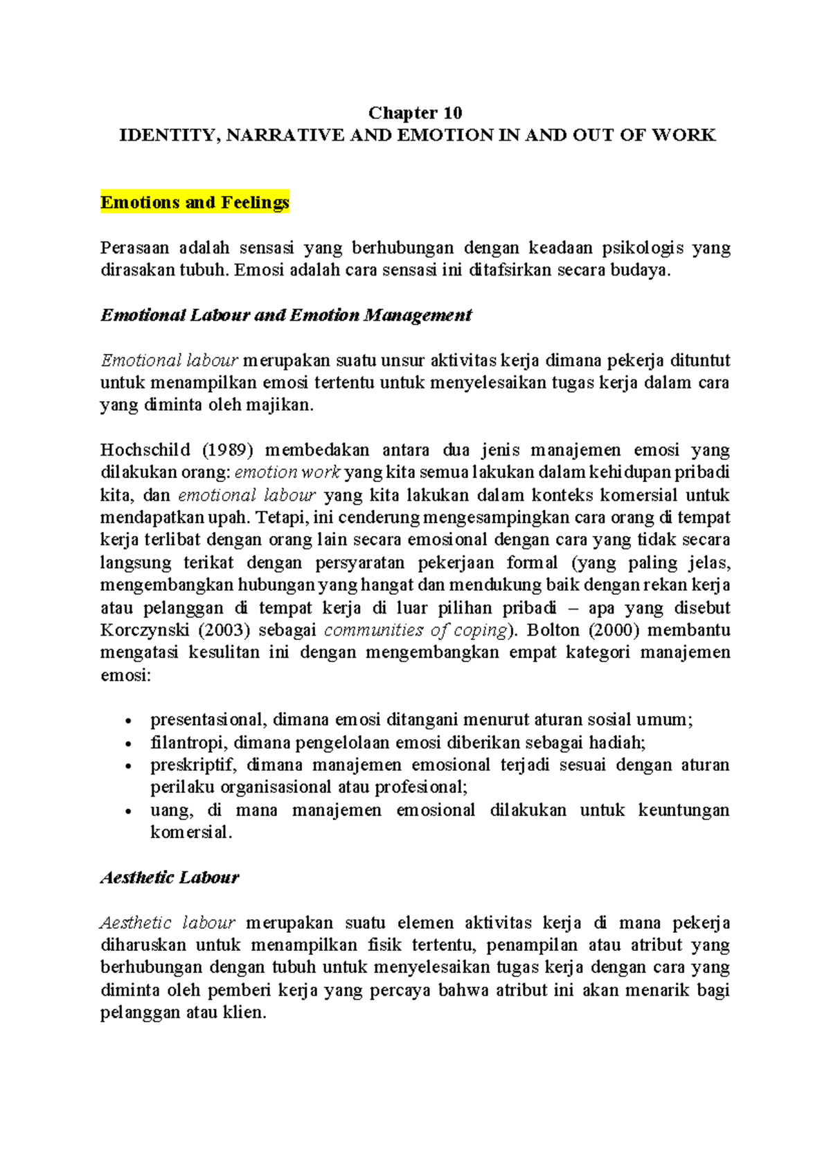 Chapter 10 Sociology, Work and Organisation 6th Edition (2) - Chapter 10 IDENTITY, NARRATIVE AND ...