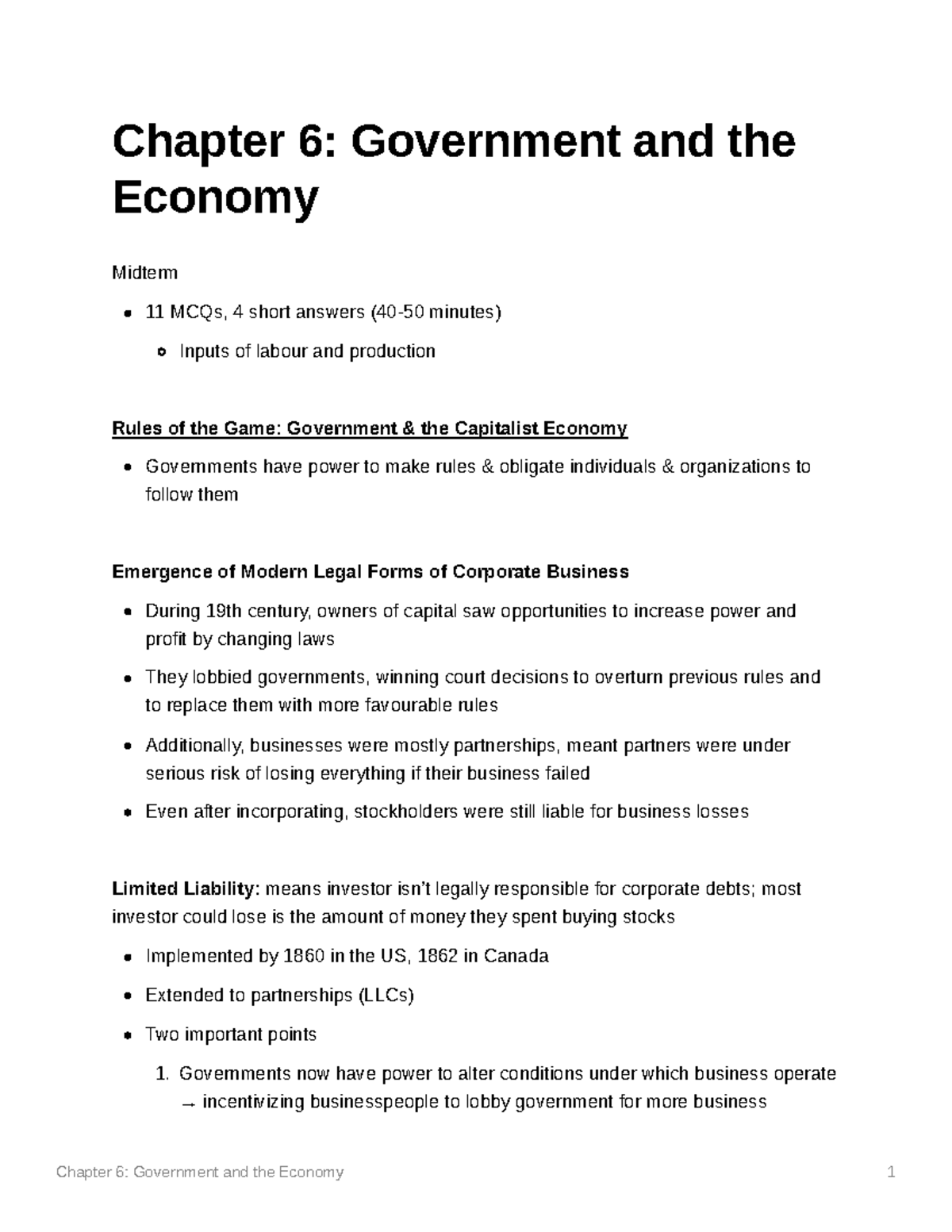 Chapter 6 Government and the Economy - Chapter 6: Government and the ...