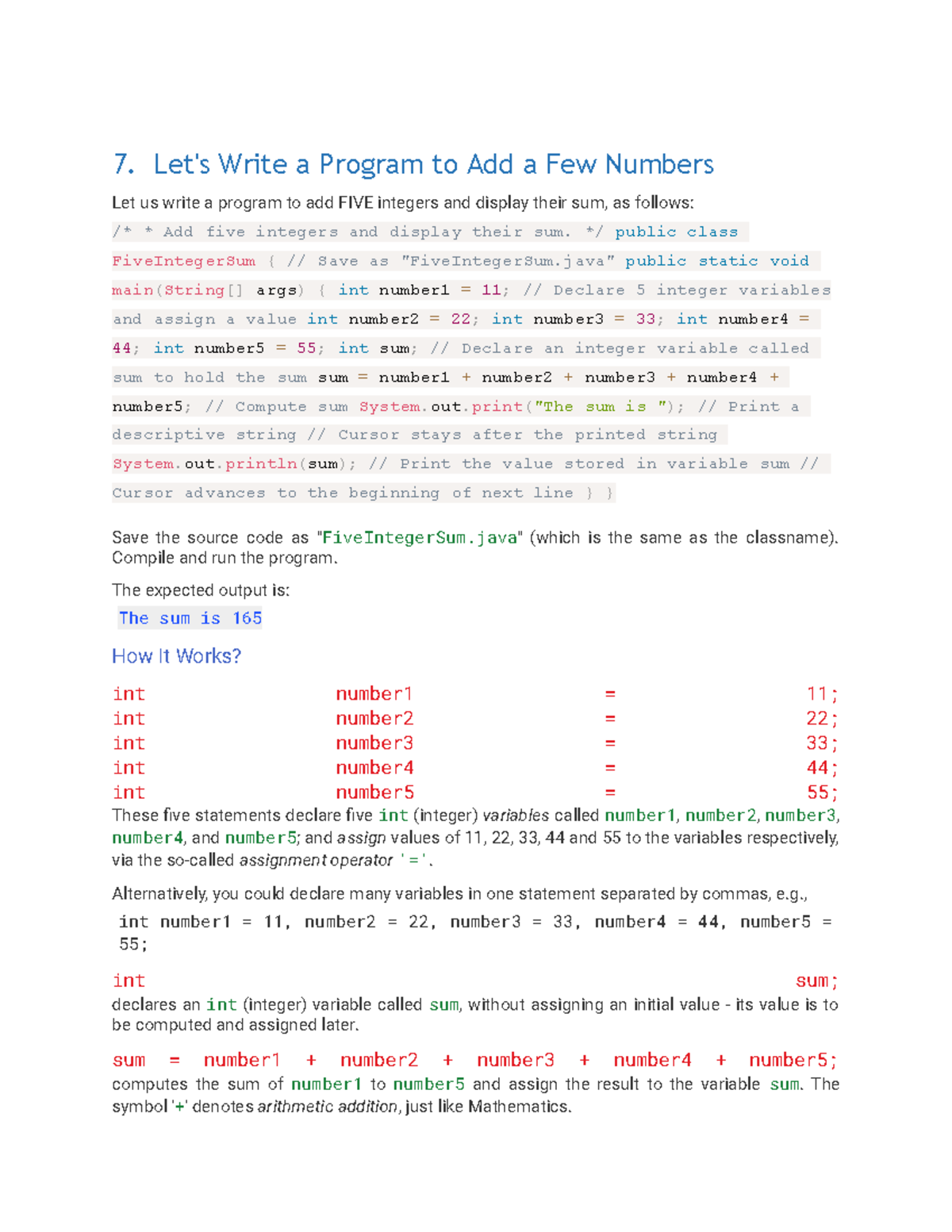 Introduction to Java 2 - 7. Let's Write a Program to Add a Few Numbers ...