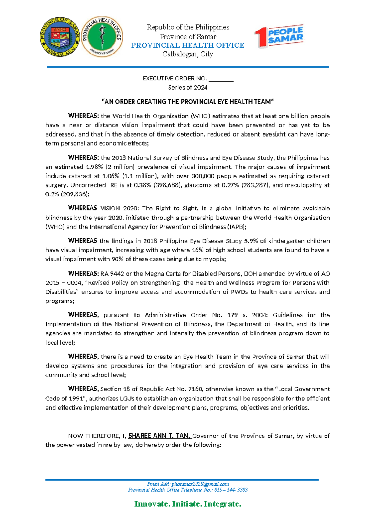 Sample Executive order for Eye Care - Republic of the Philippines ...