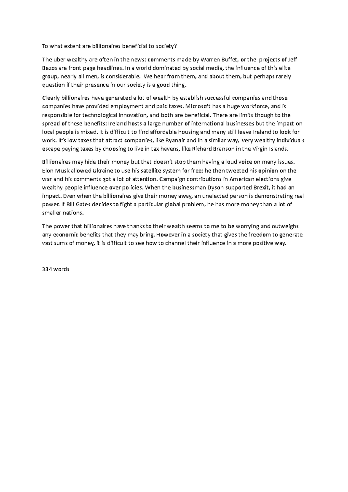 Model essay 'Should there be millionaires' - To what extent are ...