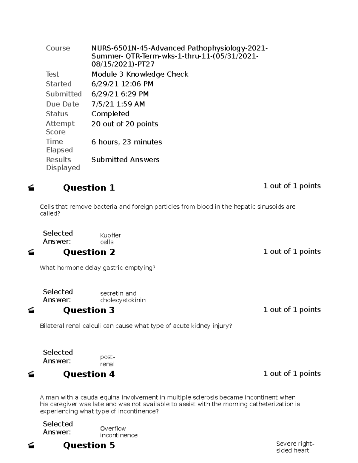 NURS 6501 Module 3 Week 5 Knowledge Check; Gastrointestinal and ...