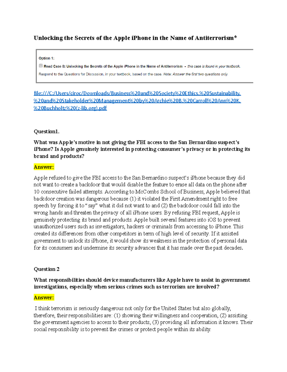 Content Assignment for business ethics & Stakeholder development - GNED ...