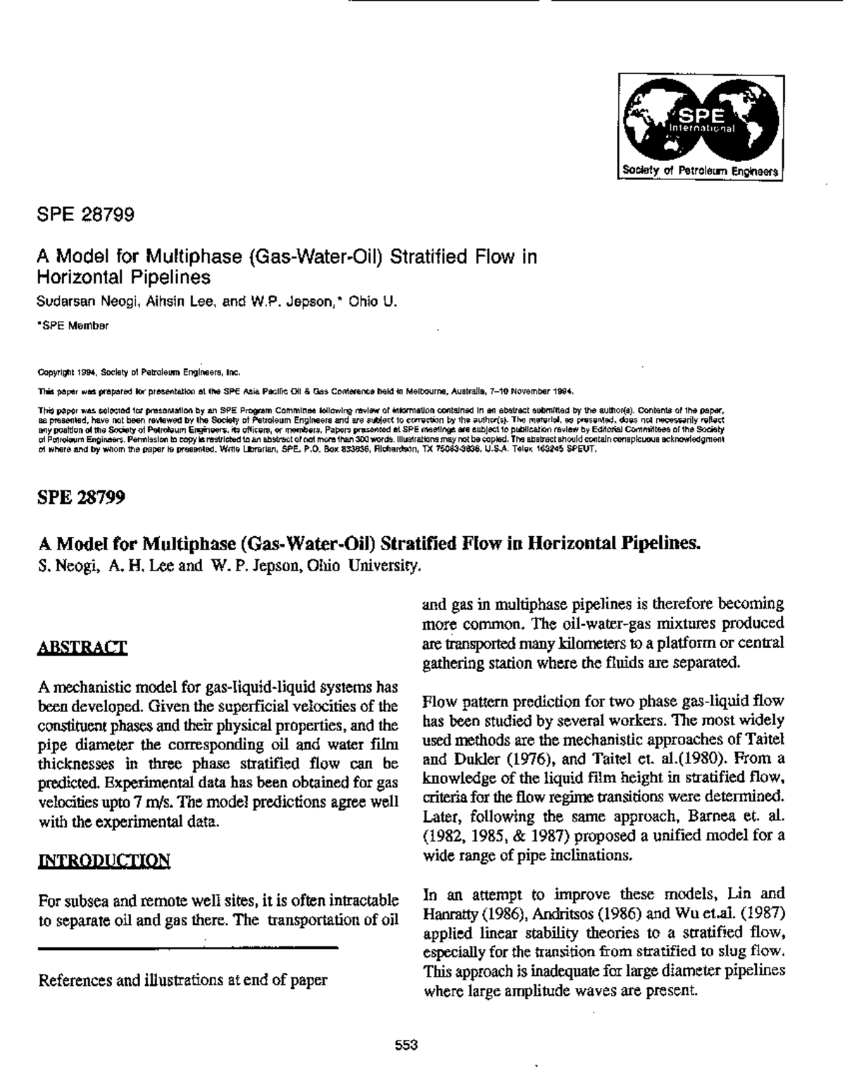 A Model for Multiphase Stratified Flow - Society of Petroleum Engineers ...
