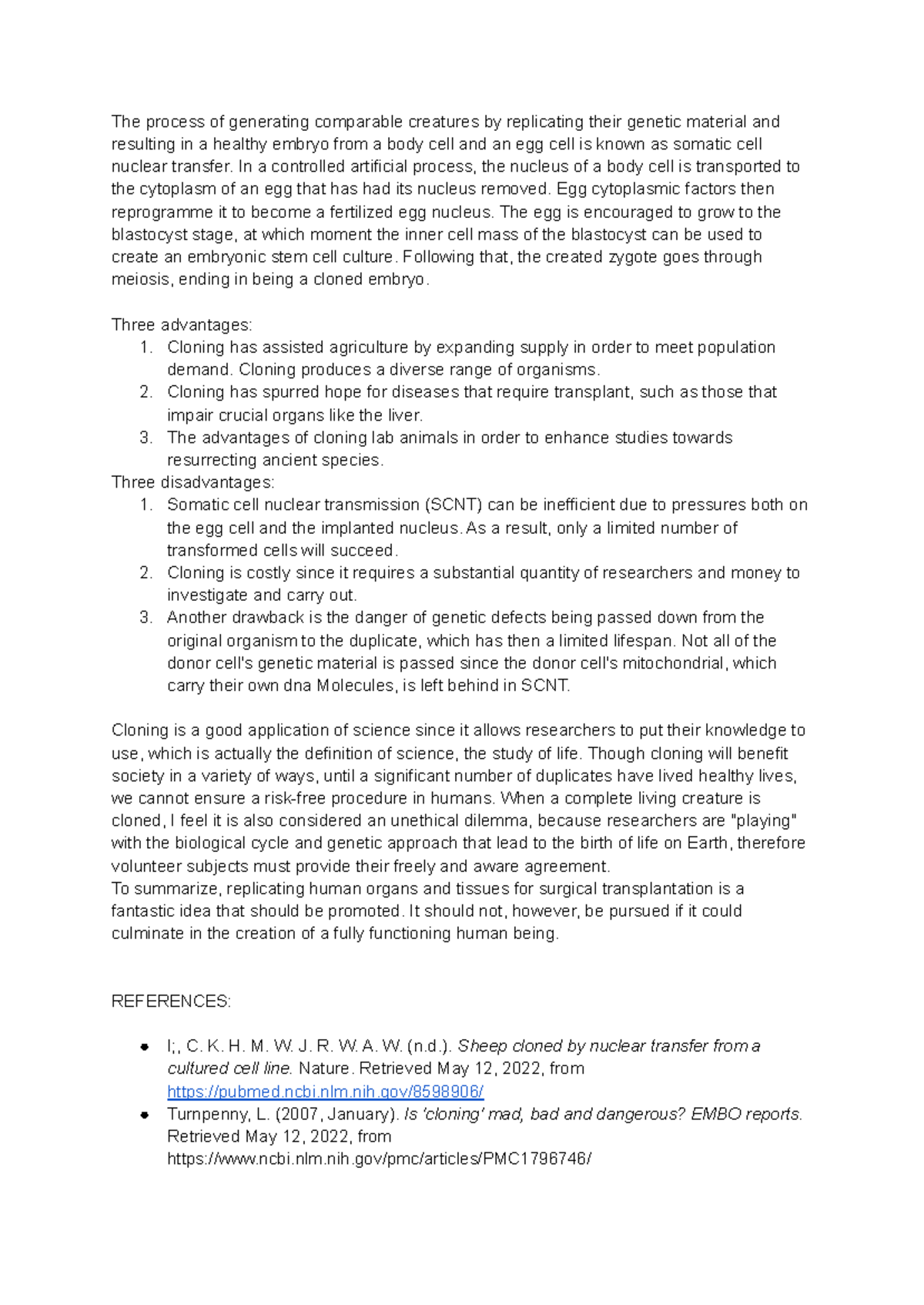 BIOL 1121-01 UNIT 5 - Discussion Forum - The process of generating comparable creatures by - Studocu
