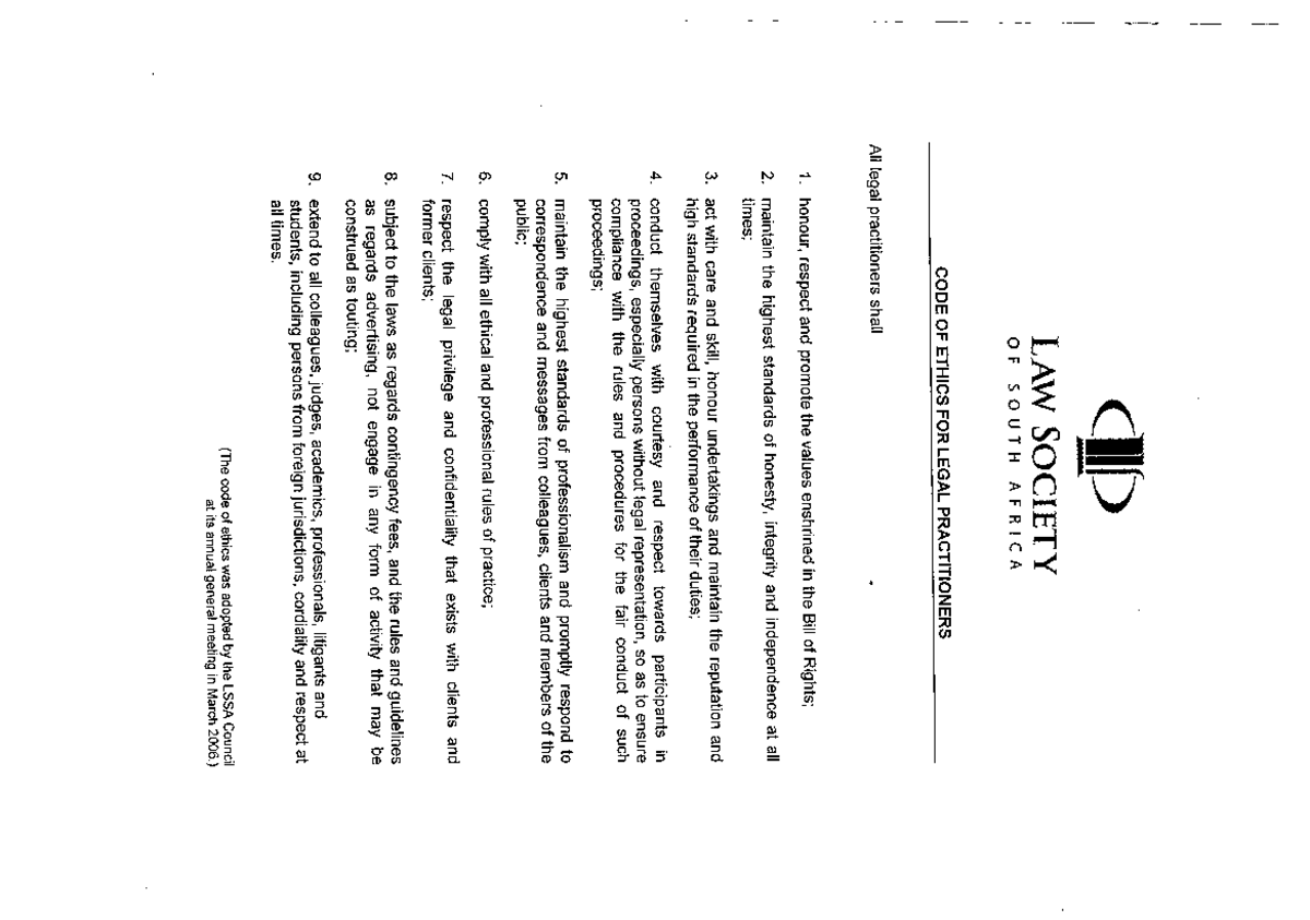 LSSA Code of ethics - Code - Studocu