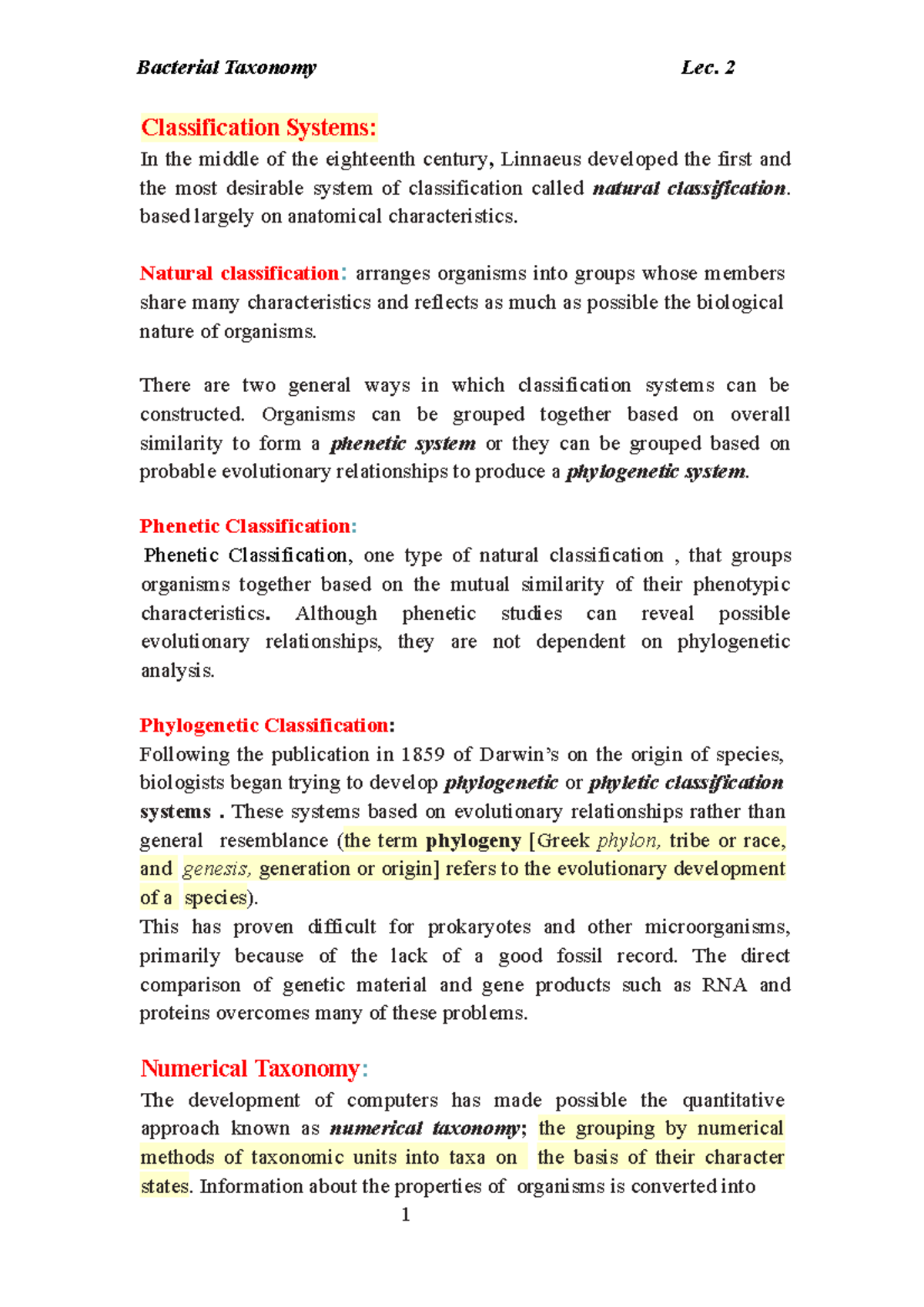 Bacterial taxonomy 2 - Bacterial Taxonomy Lec. 2 Classification Systems ...