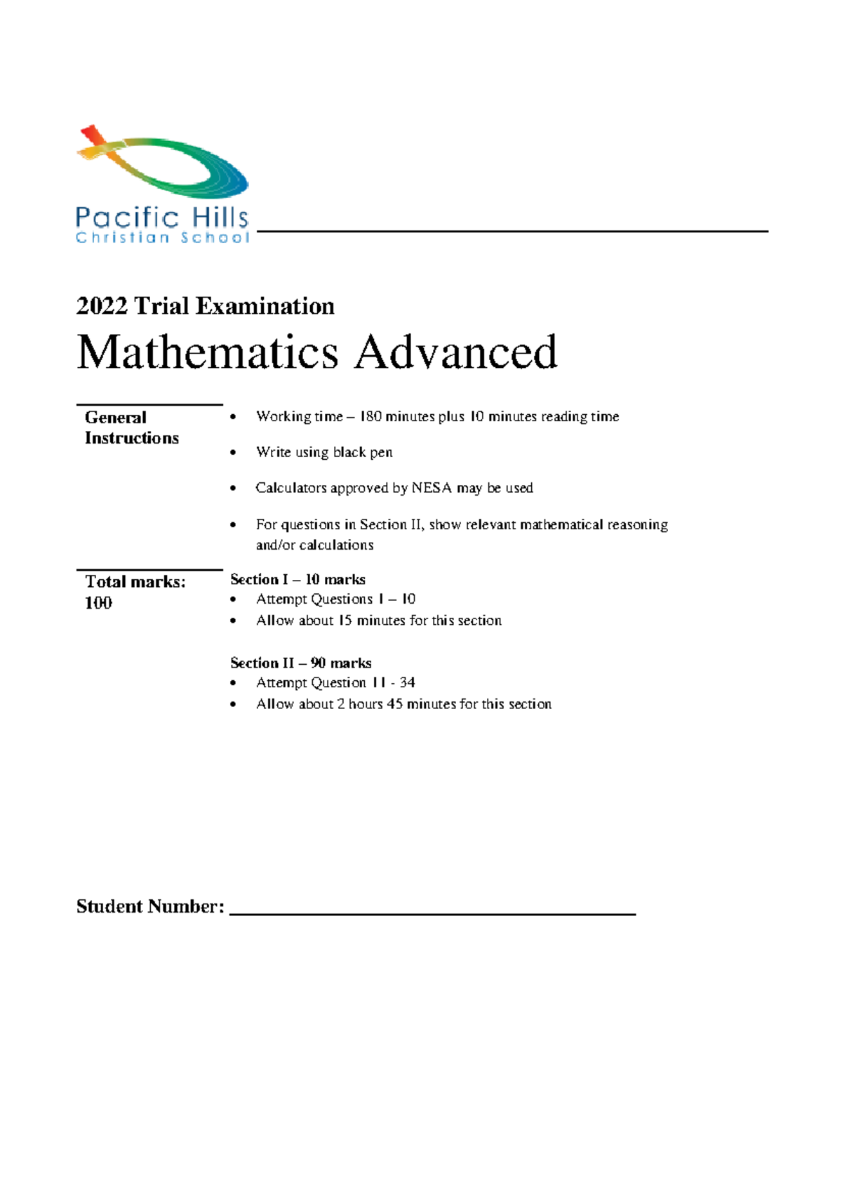 Year 12 Maths Adv Trial 2022 - 2022 Trial Examination Mathematics ...