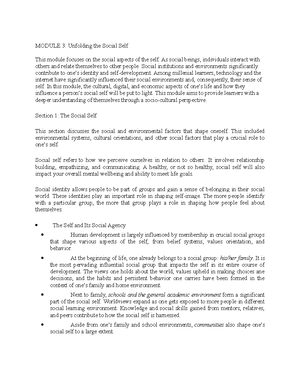 Module 2 Understanding the Self - MODULE 2: Unfolding the Biological Self This module tackles ...