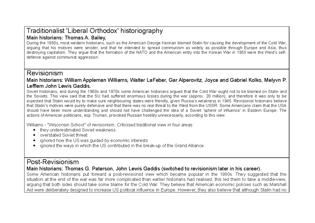 Summary - historians - Traditionalist historiography Main historians ...