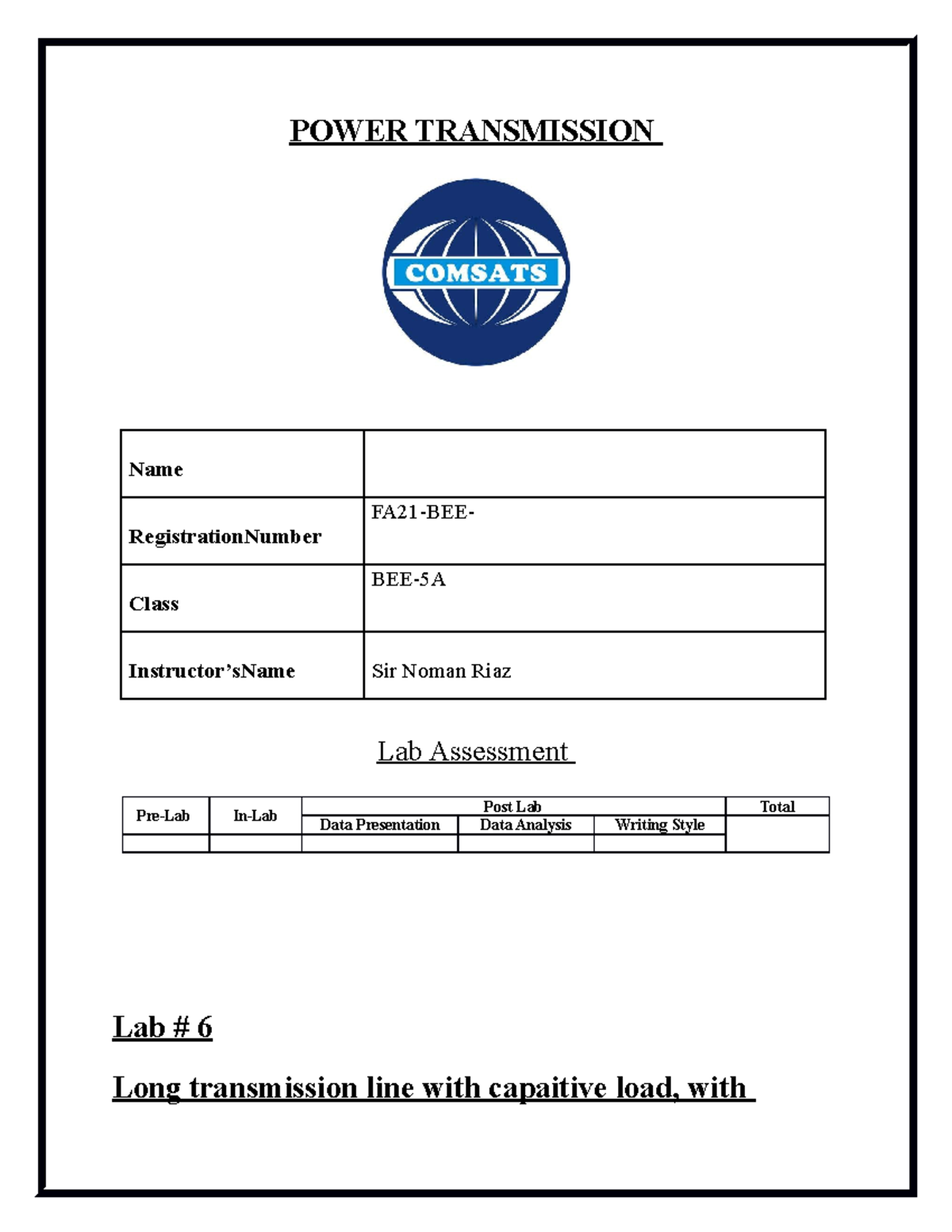 Power Transmission 111 - POWER TRANSMISSION Name RegistrationNumber ...