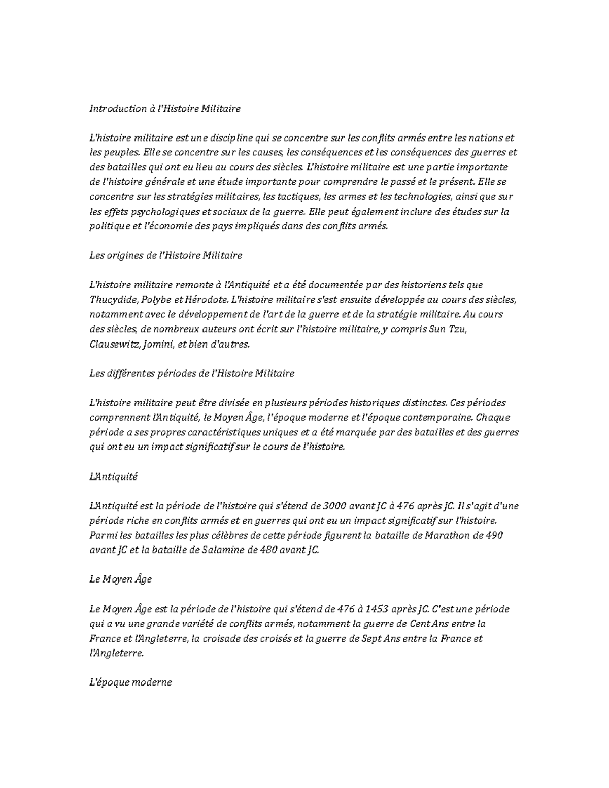 Military History Study Notes - Introduction à l'Histoire Militaire L ...