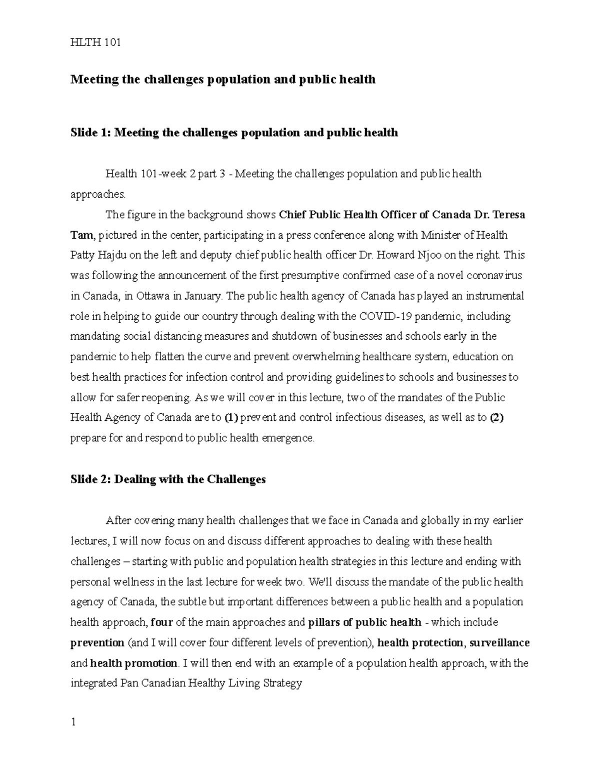 HLTH 101-Week2-Part3-Transcript - Meeting the challenges population and public health Slide 1 ...