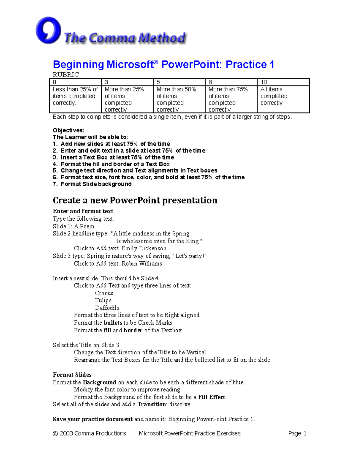 Powerpoint practice actvities - Beginning Microsoft PowerPoint ...