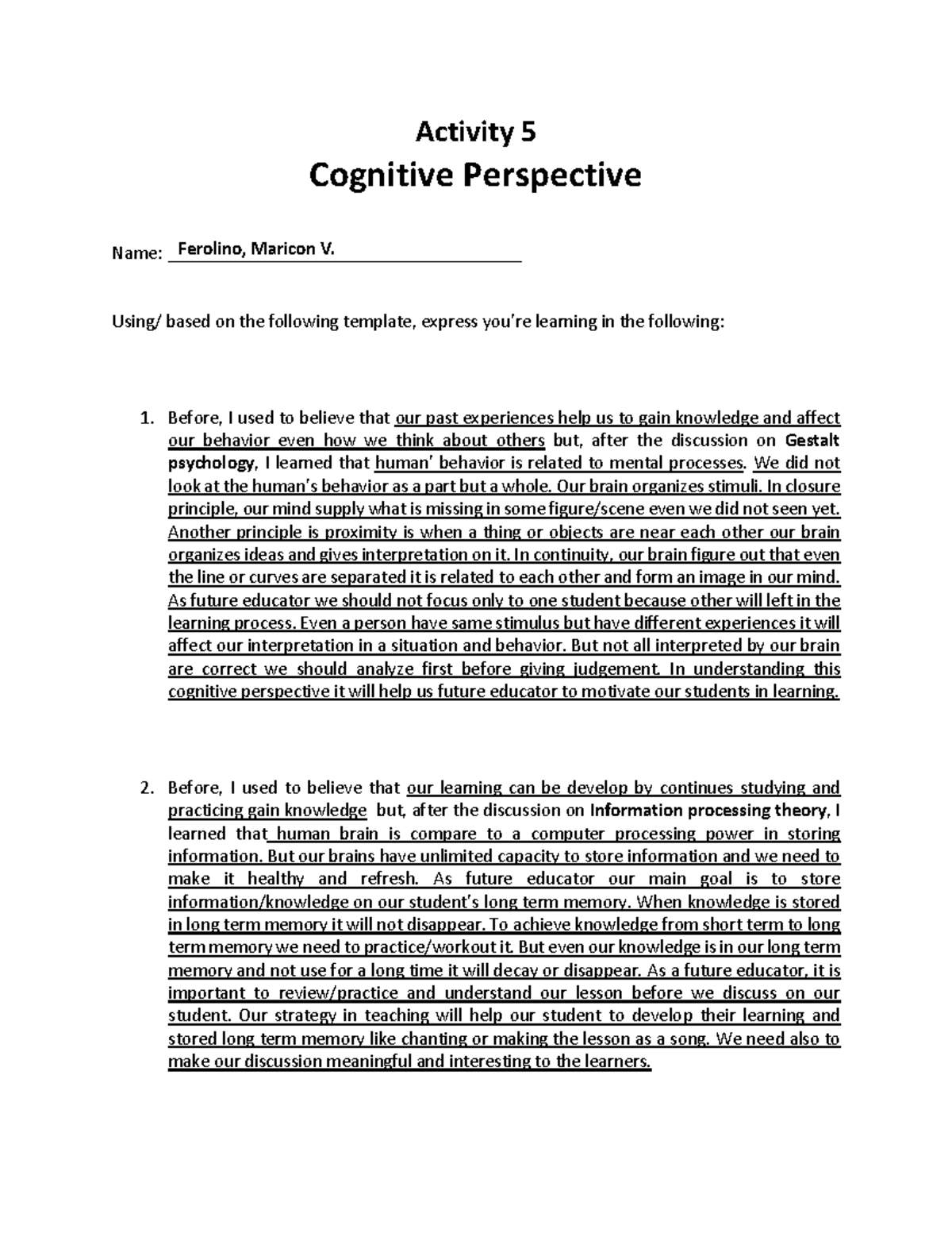 FL-Activity-5 - Facilitating learning - Activity 5 Cognitive ...