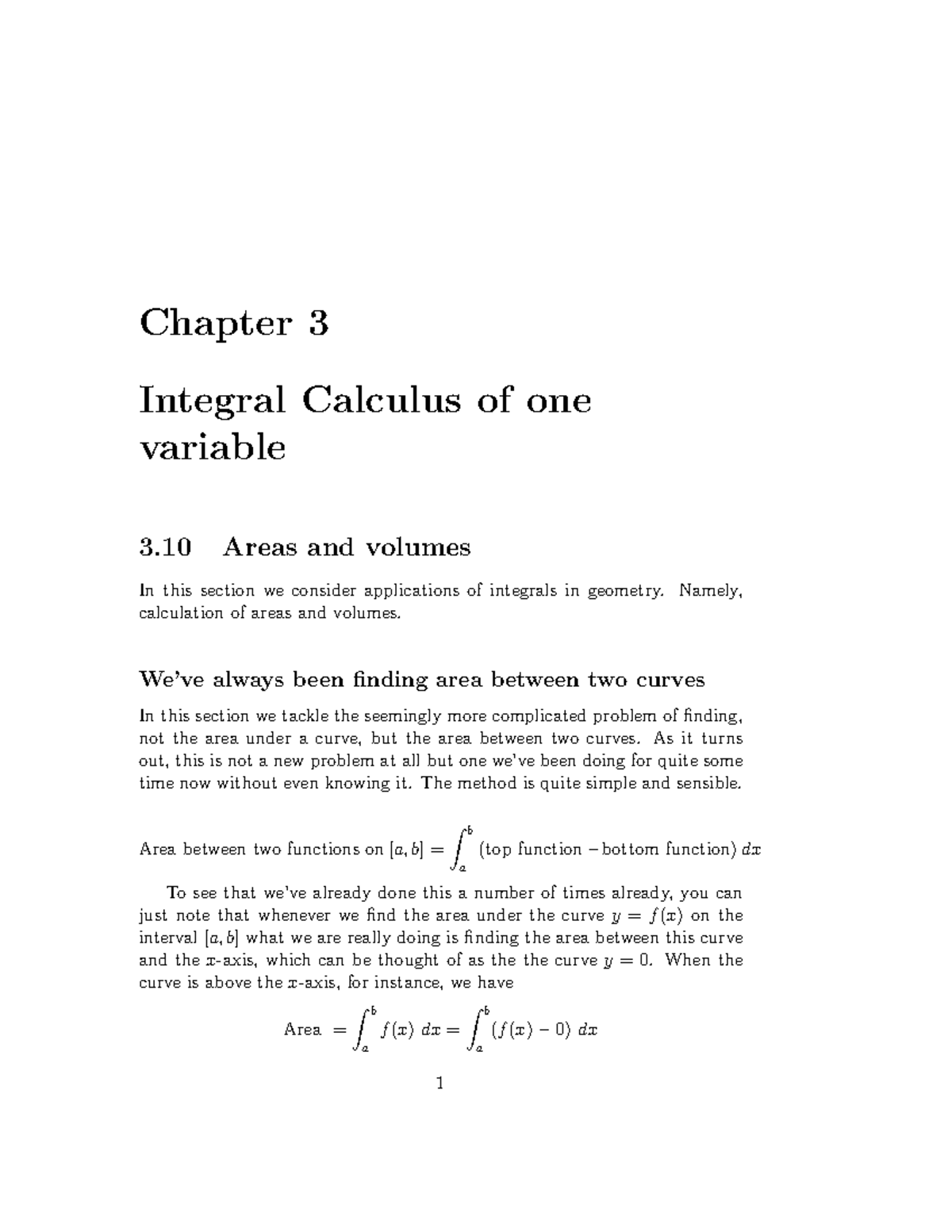 MA 122 sec 3-10 - Chapter 3 Integral Calculus of one variable 3 Areas ...