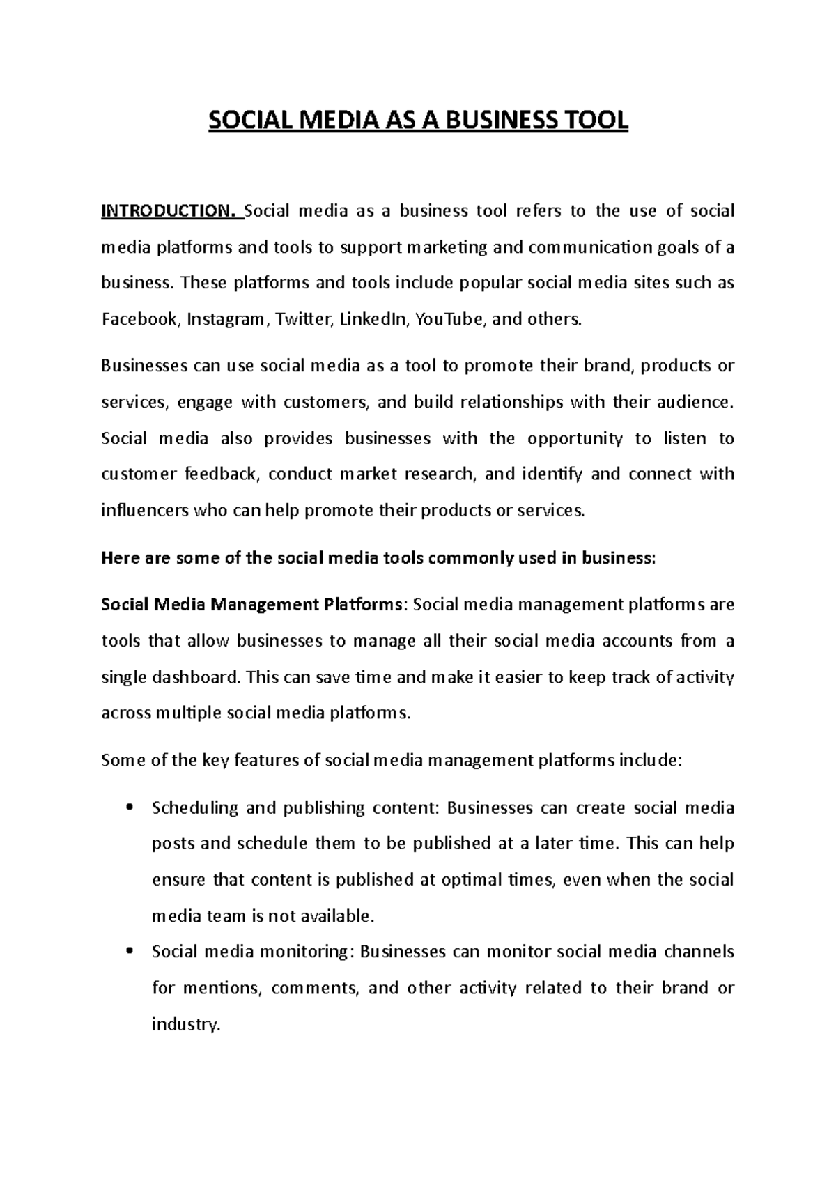 Social Media as a Business Tool - SOCIAL MEDIA AS A BUSINESS TOOL ...