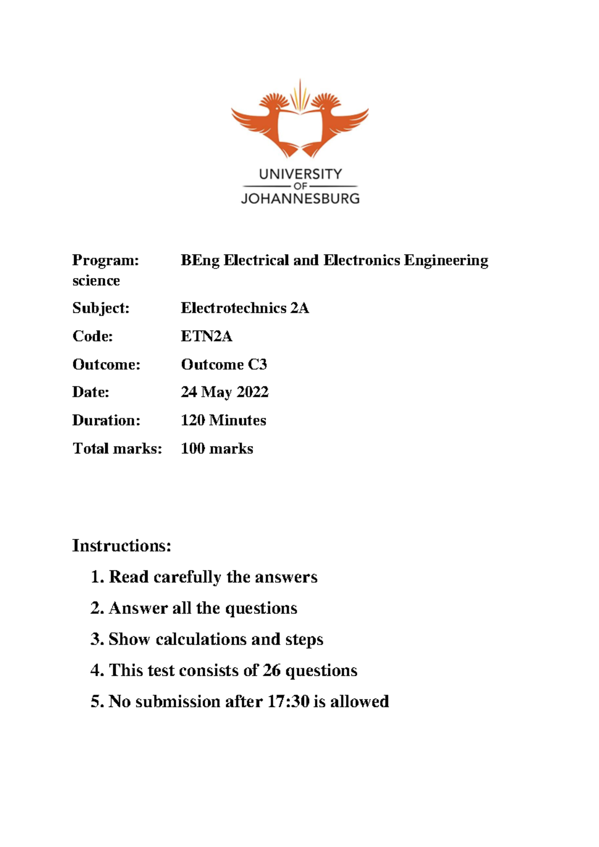 Outcome C3 Memo - Program: BEng Electrical and Electronics Engineering science Subject: - Studocu