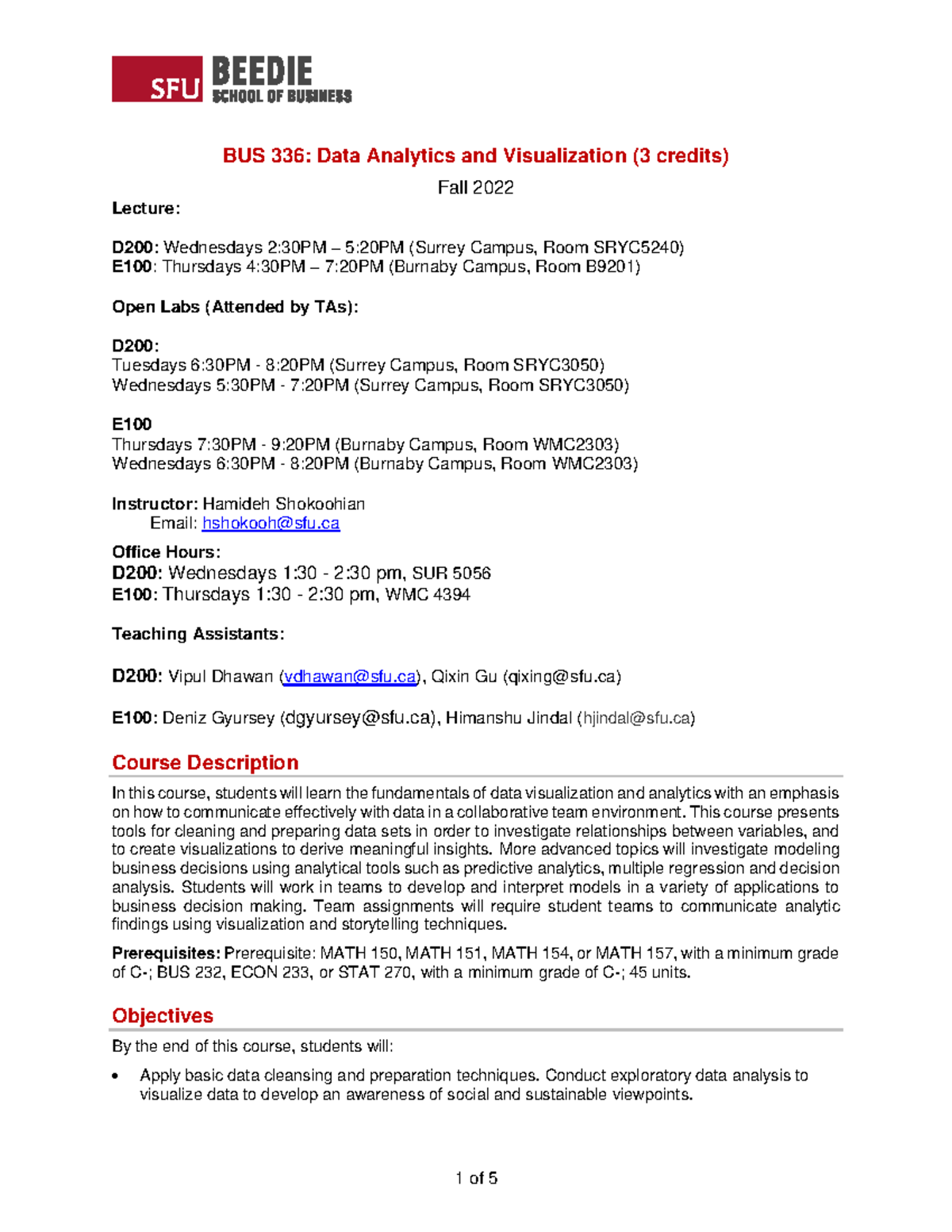 BUS 336 Outline - Data Analytics and Visualization - Fall 2022 -3 - BUS ...