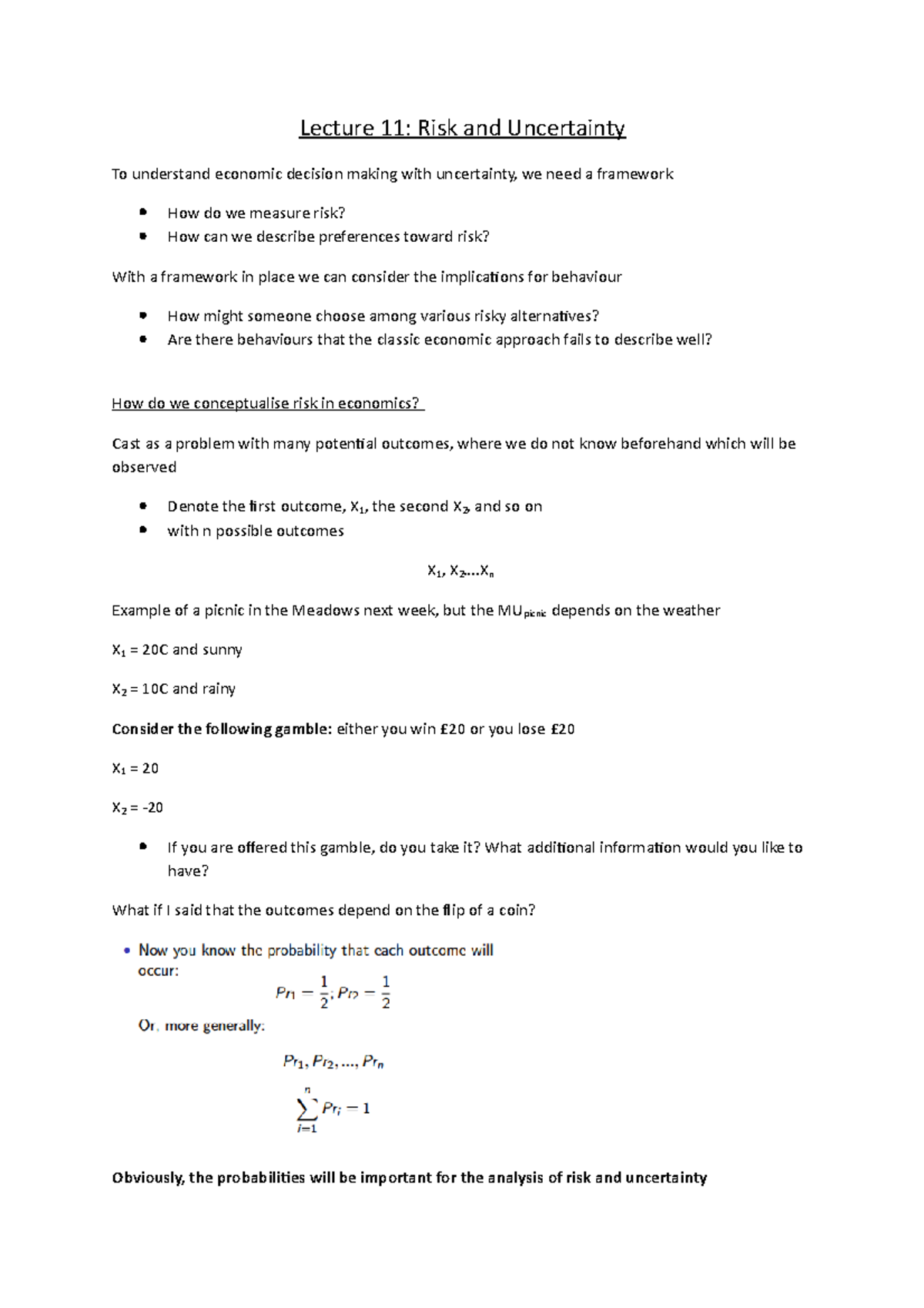 Lecture 2 Risk and Uncertainty - Lecture 11: Risk and Uncertainty To ...