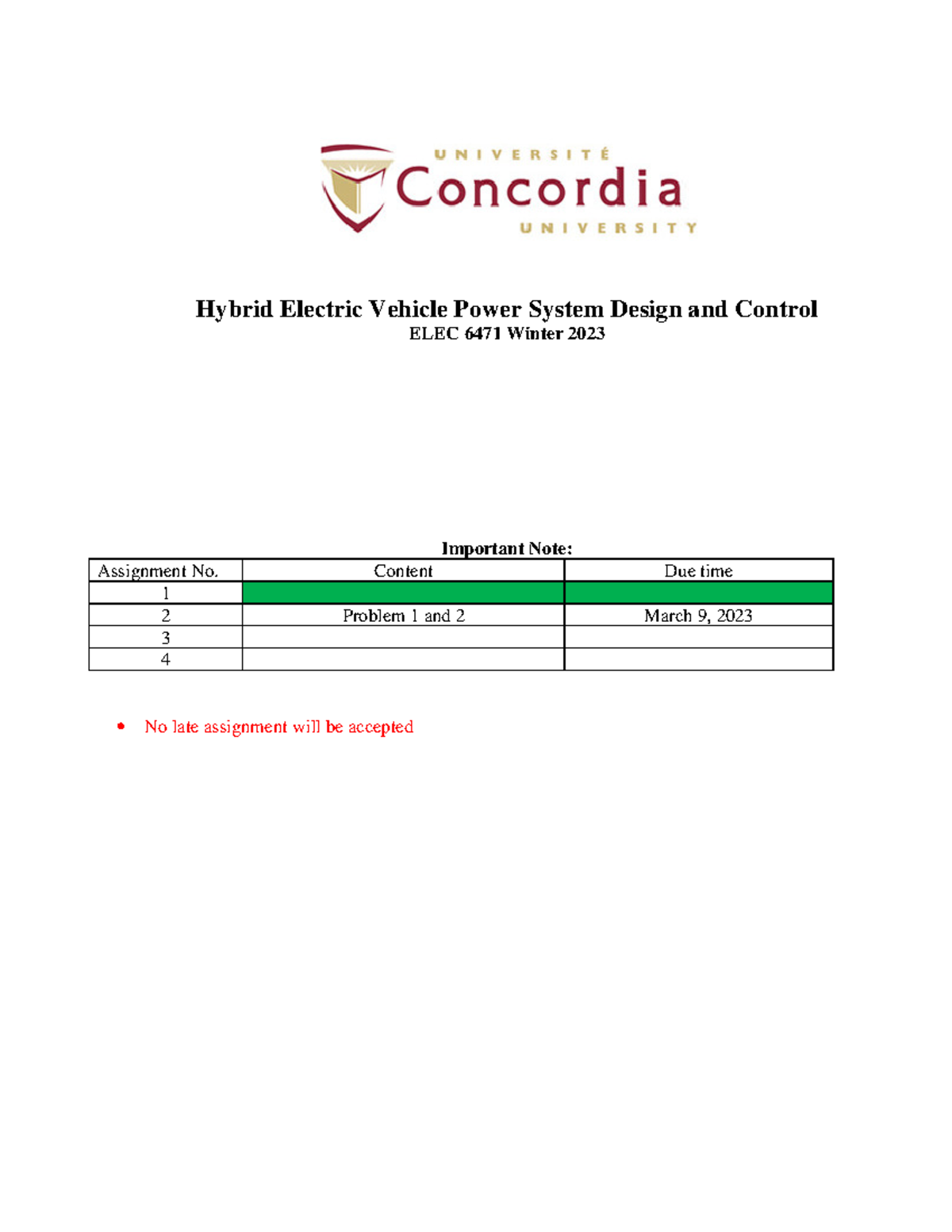 Assignment 2 Submission March-9-2023 - Hybrid Electric Vehicle Power System Design and Control ...