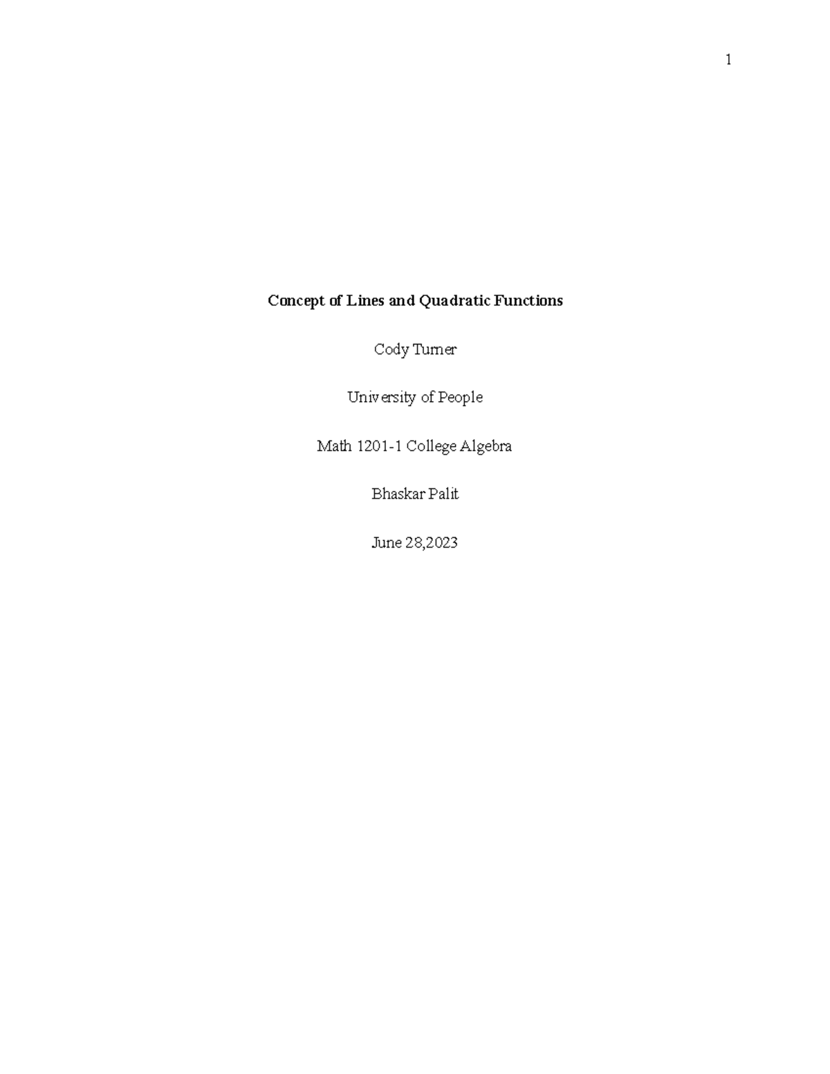 Linear and quadratic - learning journal - Concept of Lines and Quadratic Functions Cody Turner ...