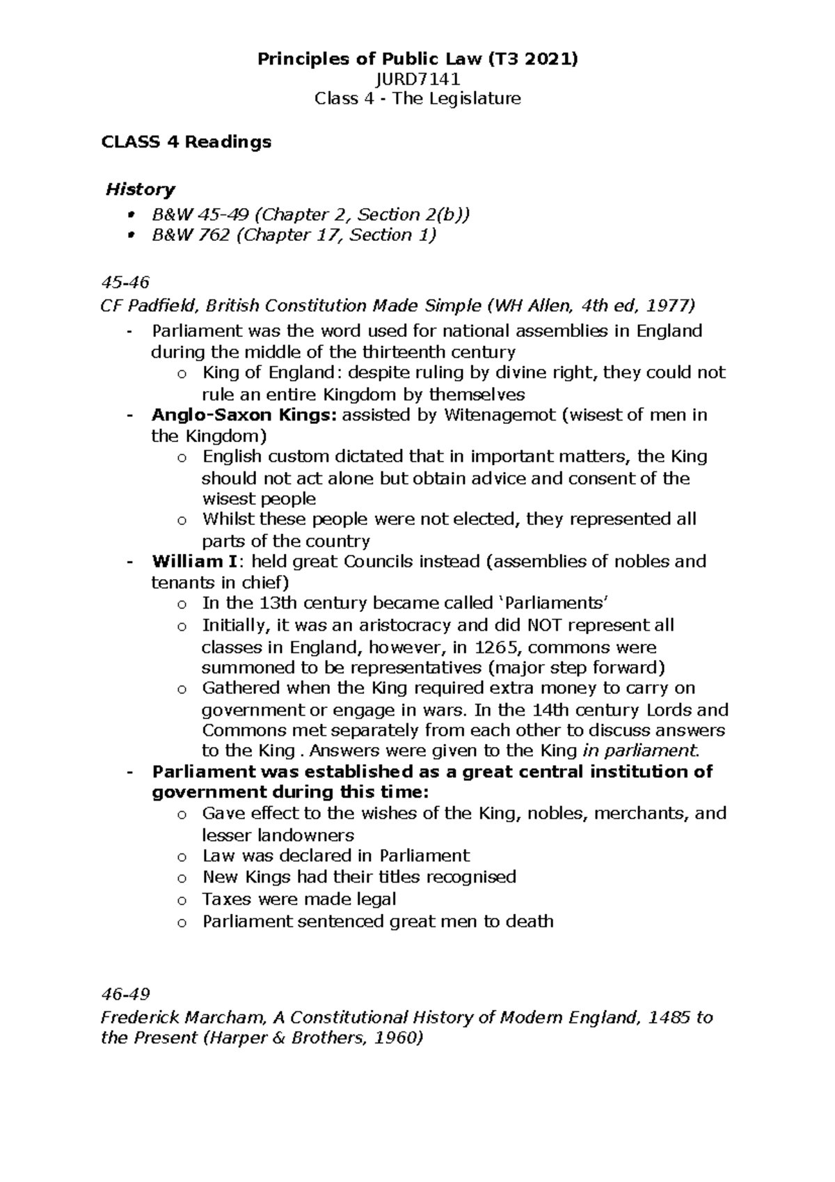 Class 4 Focus Questions + Notes - JURD Class 4 - The Legislature CLASS ...