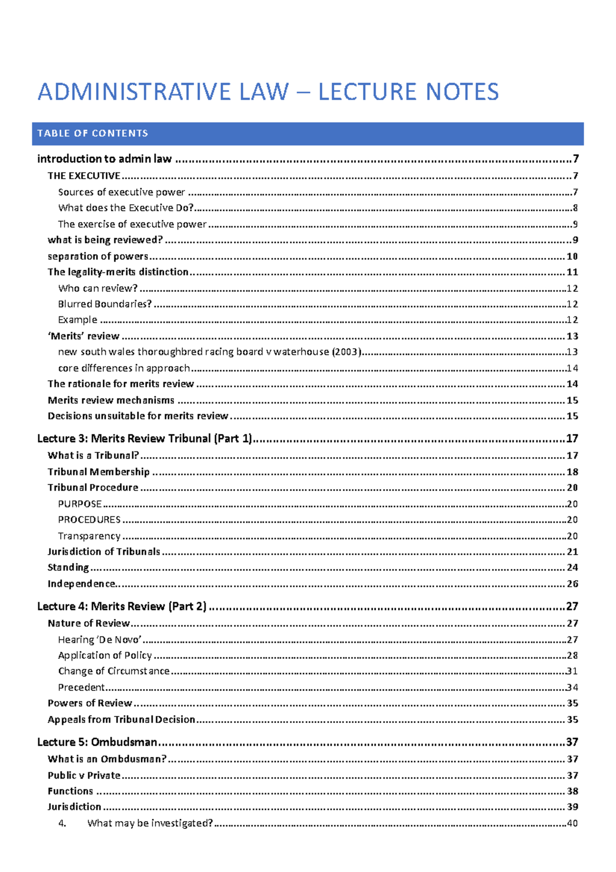 High distinction administrative law notes - ADMINISTRATIVE LAW ...