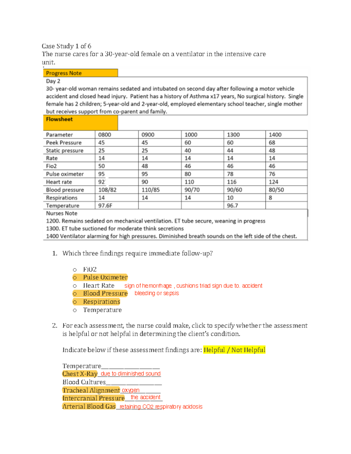 Case study for chest tube in class work - Case Study 1 of 6 The nurse ...