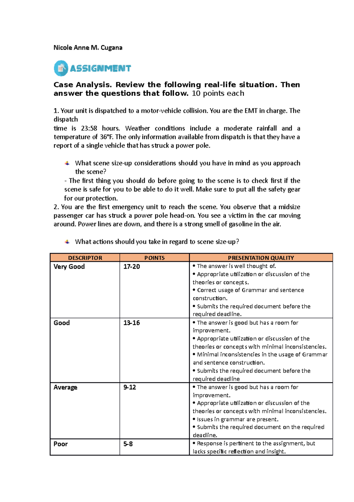 Assignment 1 - Bschm 3C - balot vendor - Nicole Anne M. Cugana Case ...