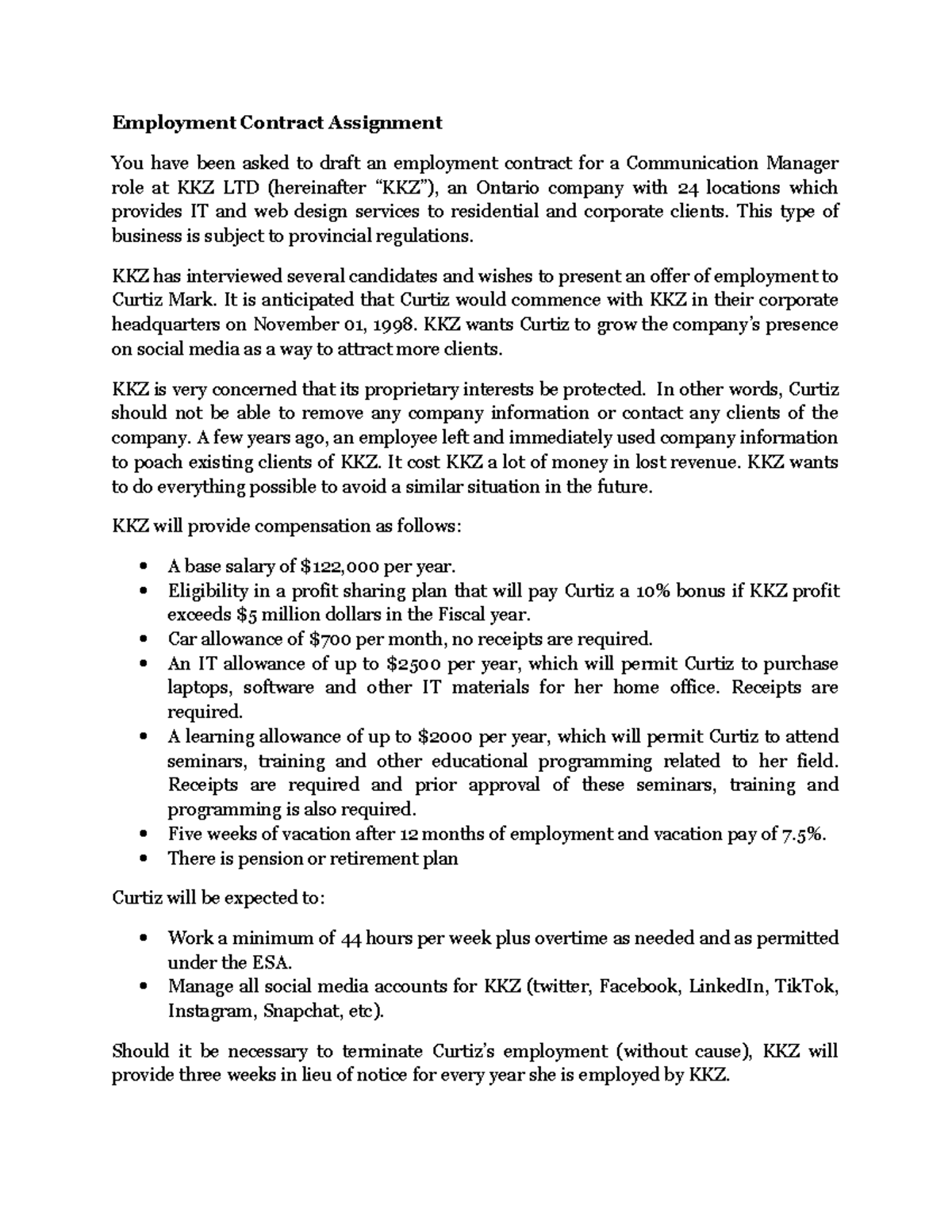 Employment Contract Assignment Part 2 - Employment Contract Assignment ...