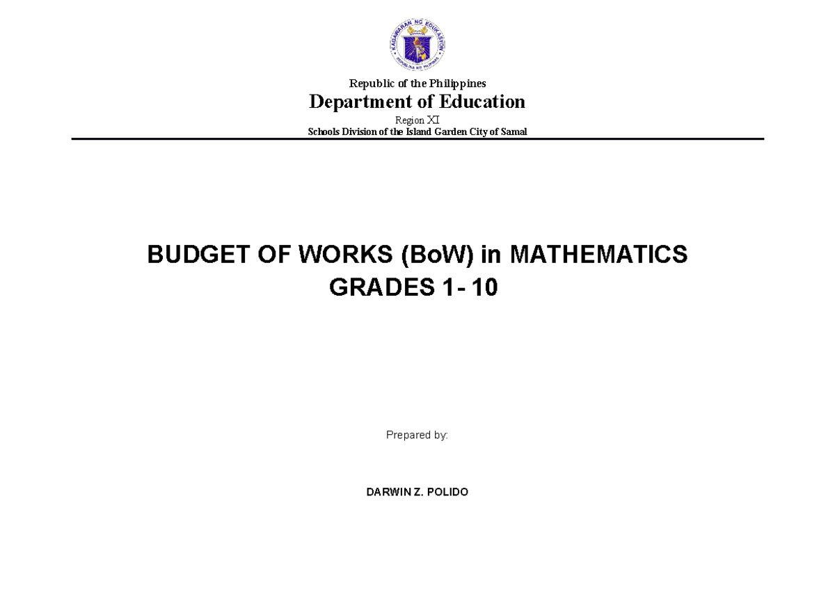 MATH-elementary-BOW - Budget of work for mathematics subject ...
