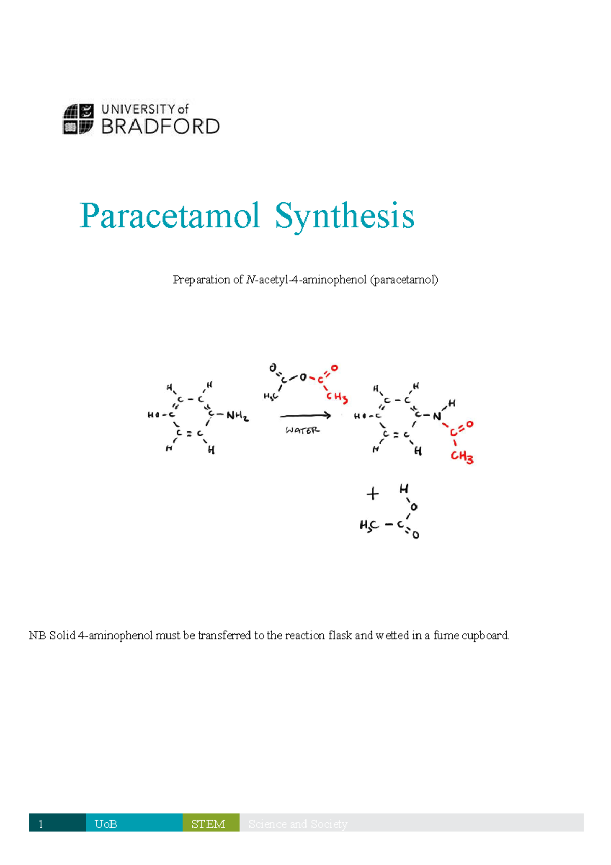 Paracetamol Uni - Paracetamol Synthesis Preparation of N-acetyl-4 ...