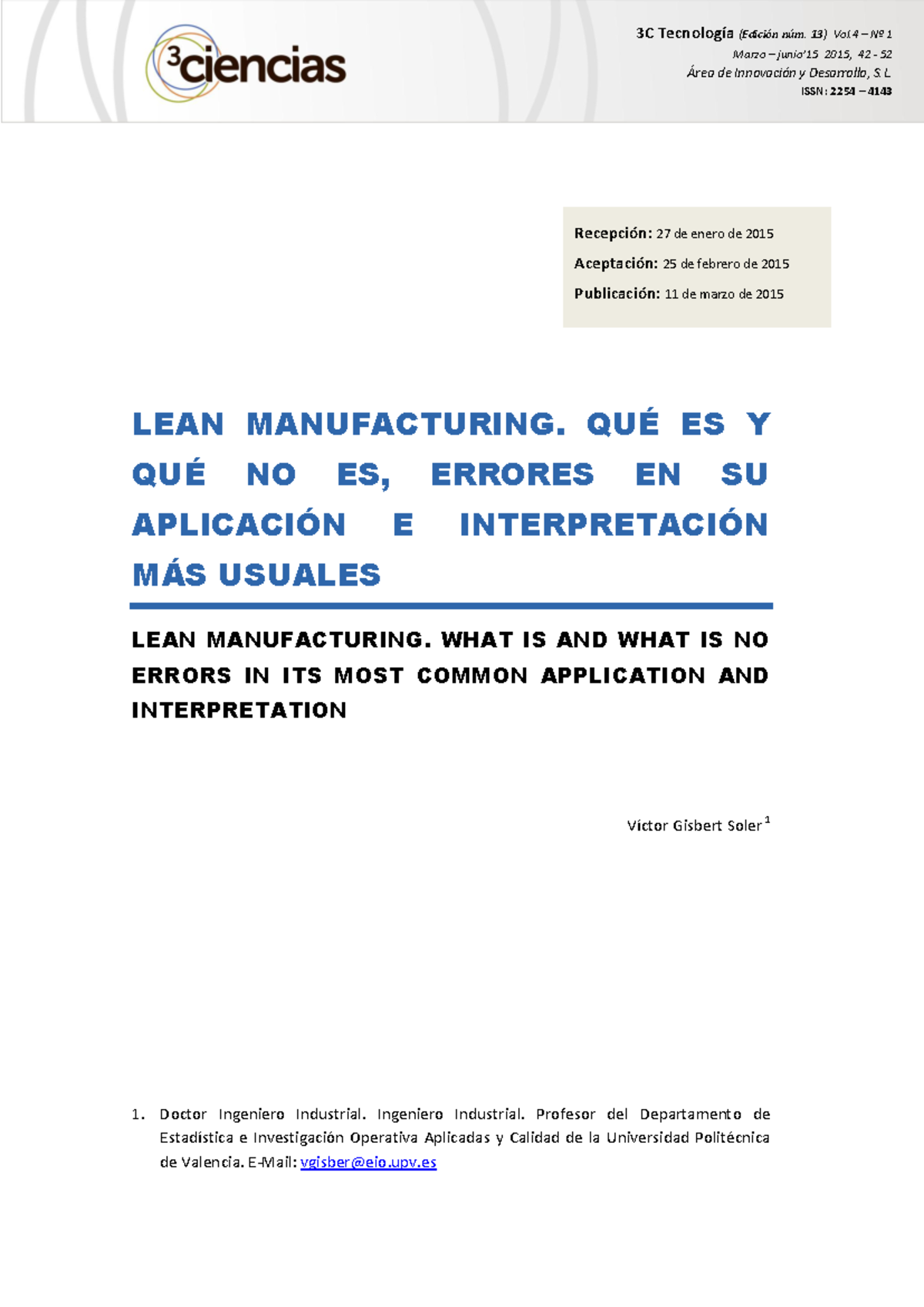 LEAN- Manufacturing - Lean manufactura - Marzo – junio’15 201 5, 42 - 52 Área de Innovación y ...