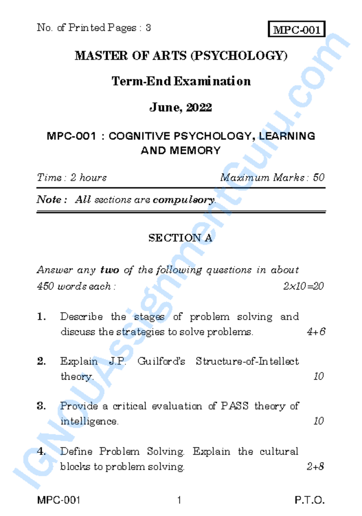 25. June 2022 MPC-1 Ignouassignment Guru - MPC-001 1 P.T. MPC- MASTER OF ARTS (PSYCHOLOGY) Term ...