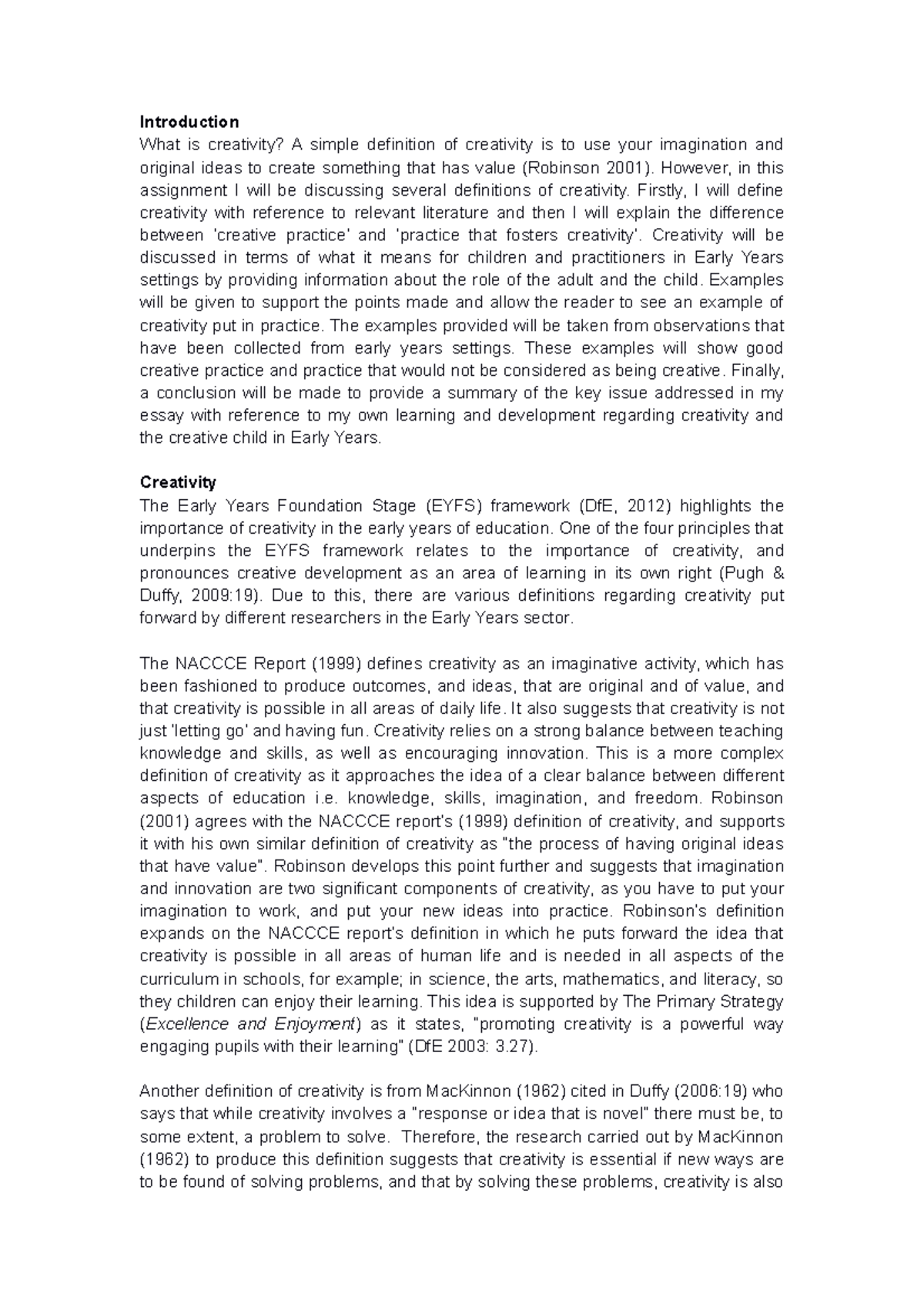 Creativity EXAMPLE - Introduction What is creativity? A simple ...