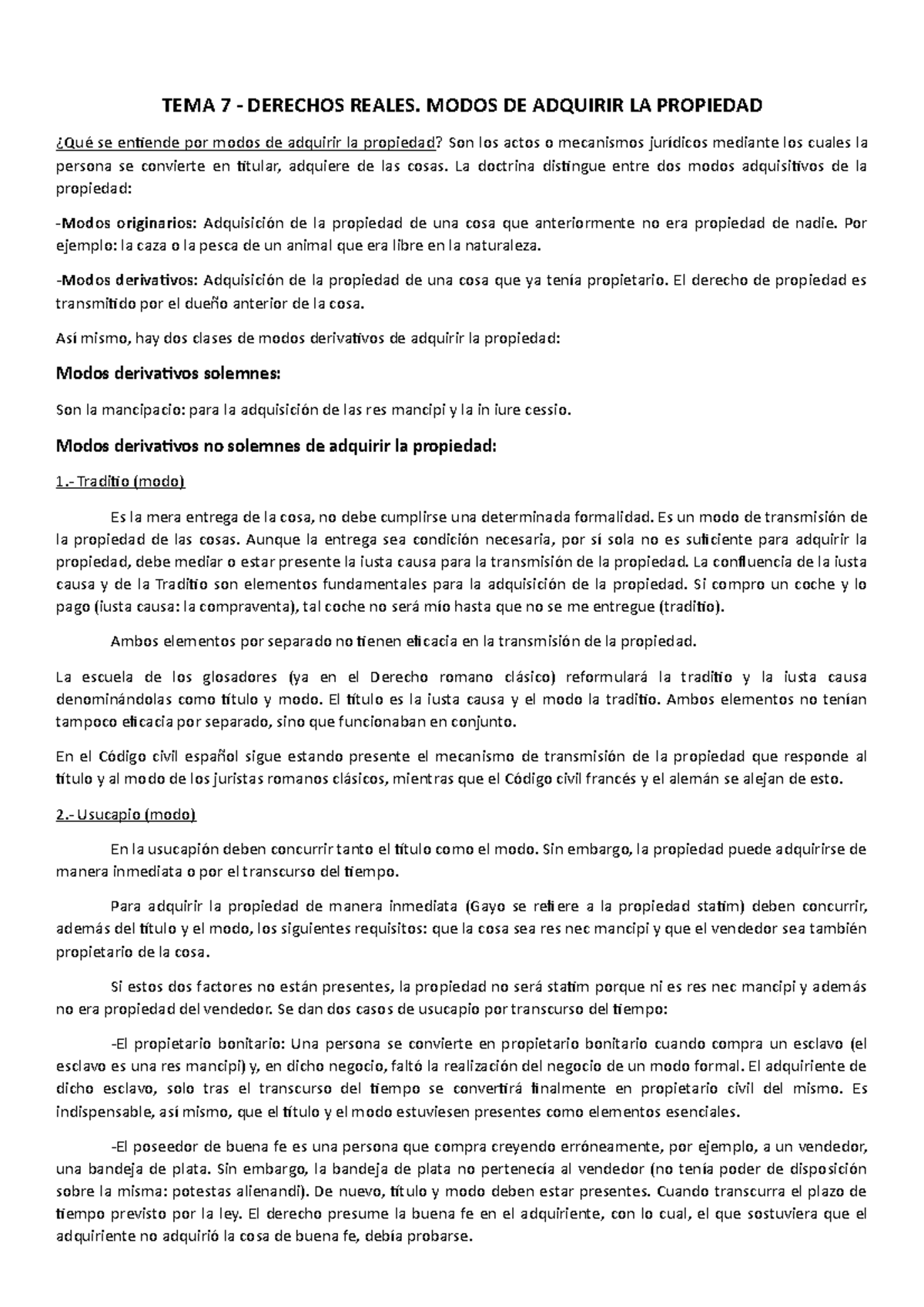 Tema 7 - Dcho Romano - TEMA 7 - DERECHOS REALES. MODOS DE ADQUIRIR LA PROPIEDAD ¿Qué se entiende ...