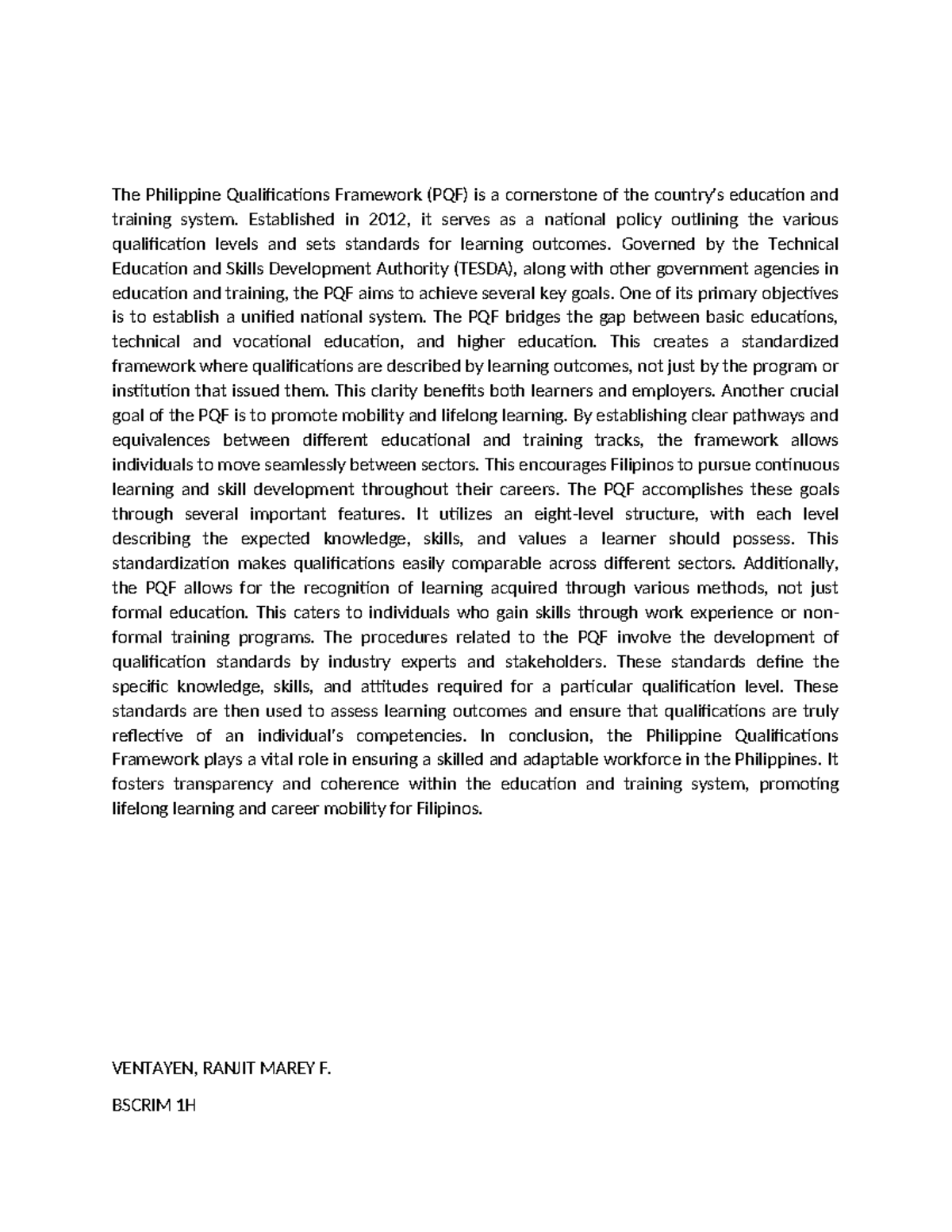 school projects - The Philippine Qualifications Framework (PQF) is a ...