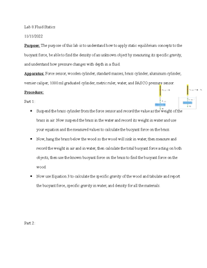 Lab 11 Fluid Statics - April 14, 2021 General Physics I Lab Fluid ...