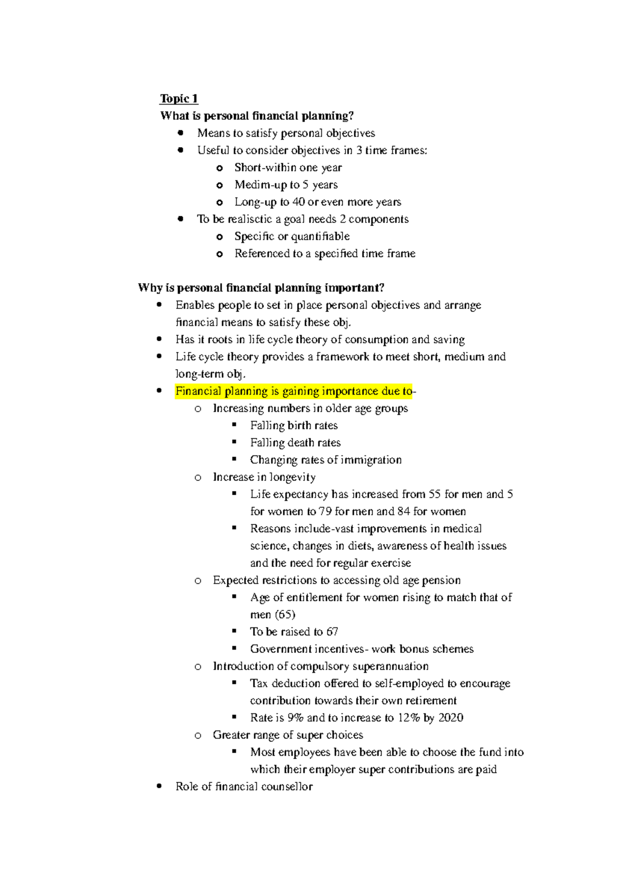 Financial Planning - Lecture notes - Exam notes - Lecture note ...