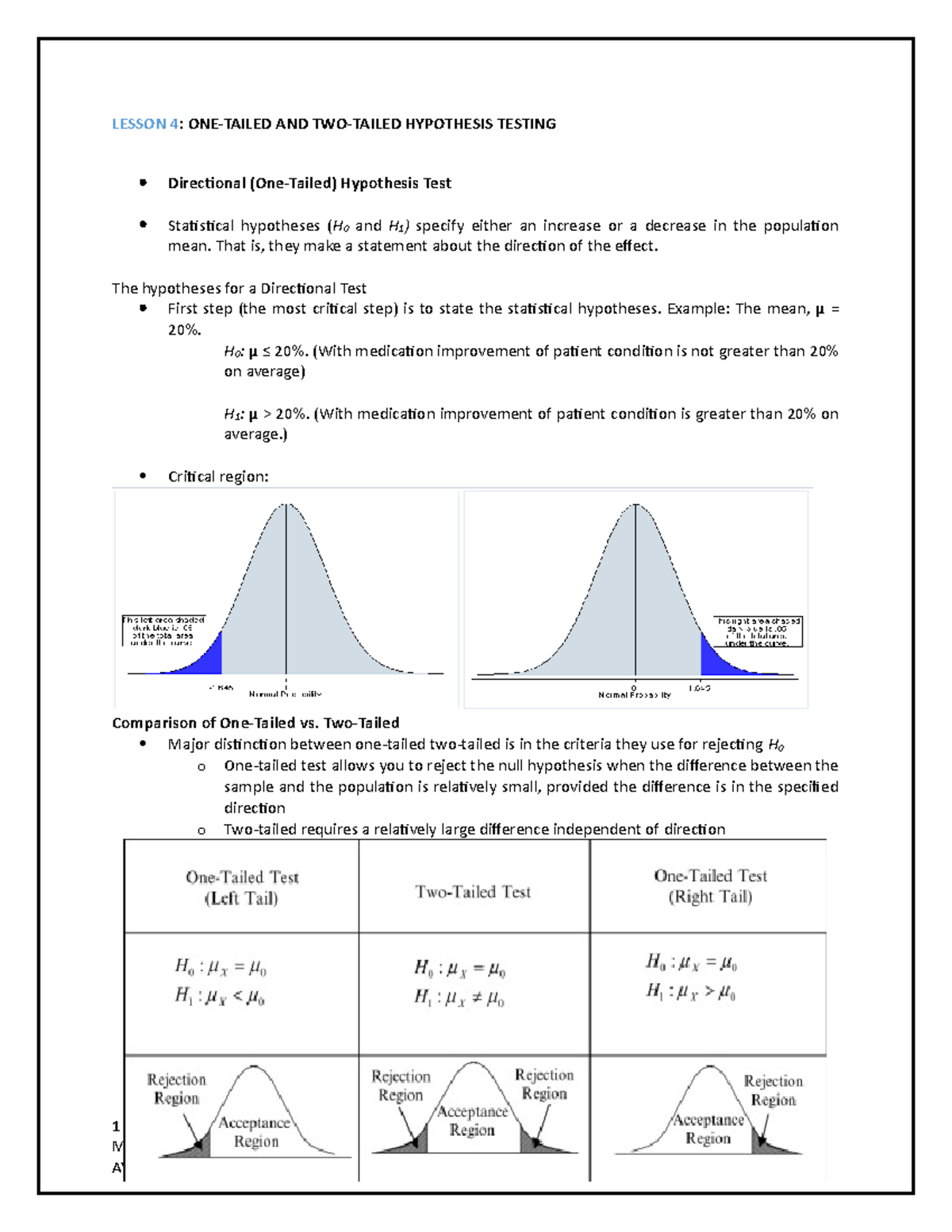 Module 4 Lesson 4(2) - none - LESSON 4: ONE-TAILED AND TWO-TAILED ...