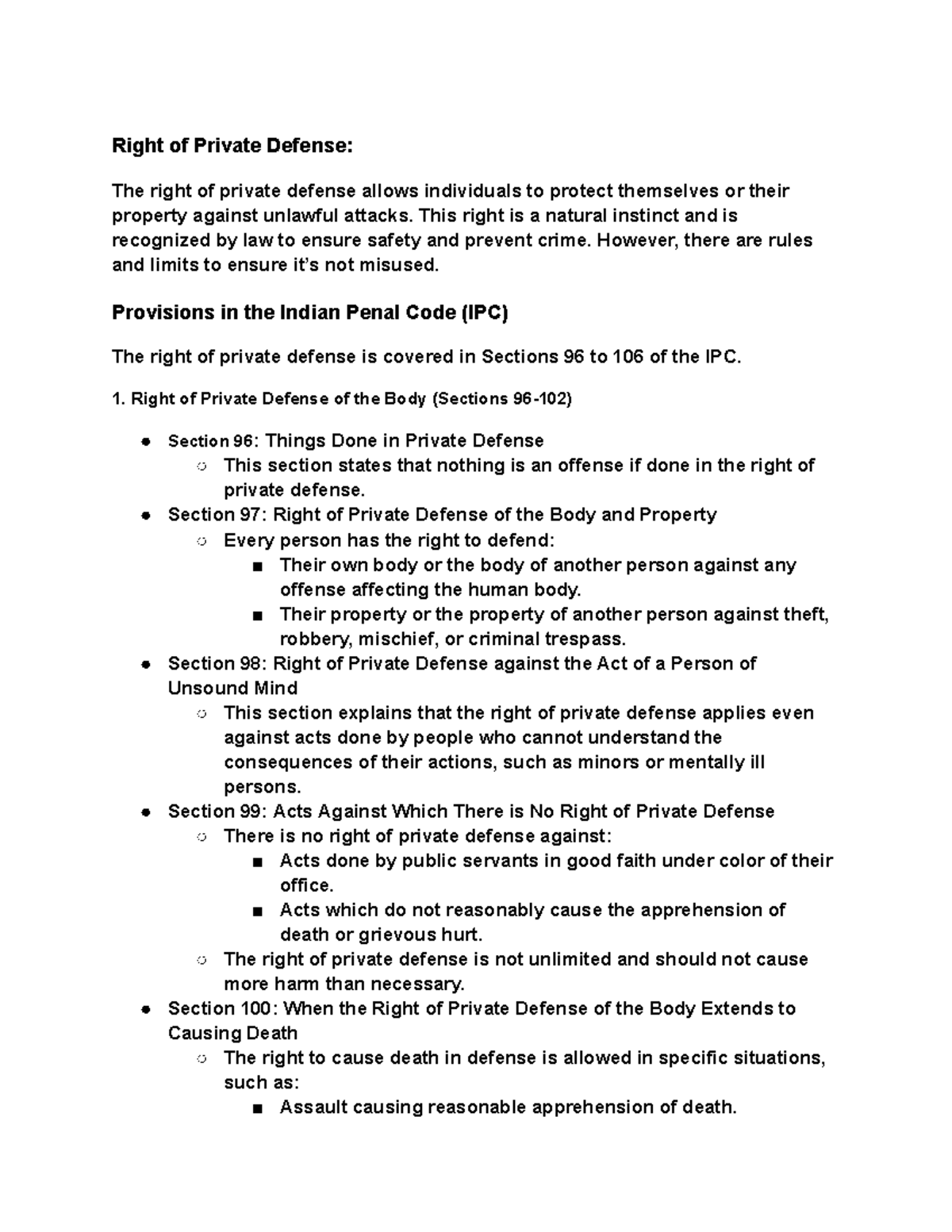 Private defence in IPC - Right of Private Defense: The right of private ...