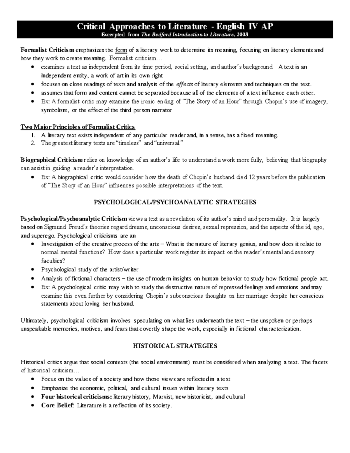 Critical Strategies and Theories about Literature - Critical Approaches ...